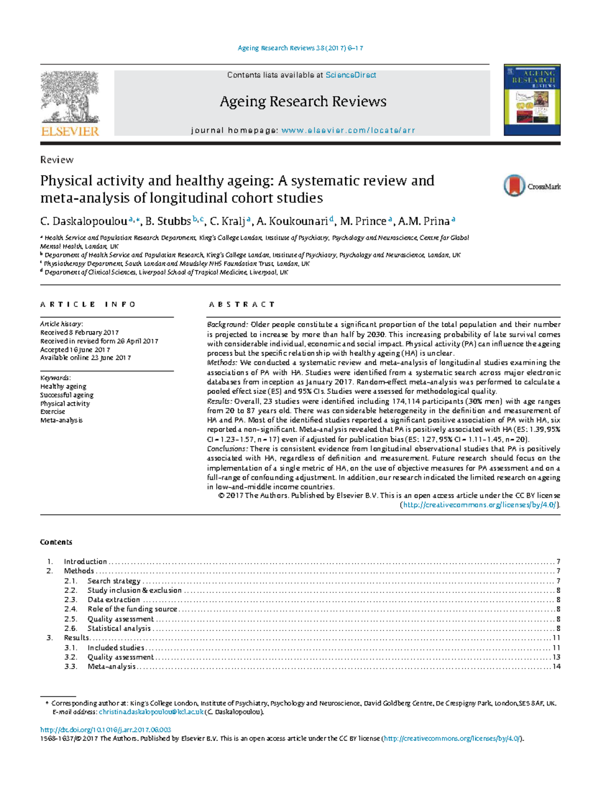 Physical Activity and Healthy Ageing: A Systematic Review (AGE 101 ...