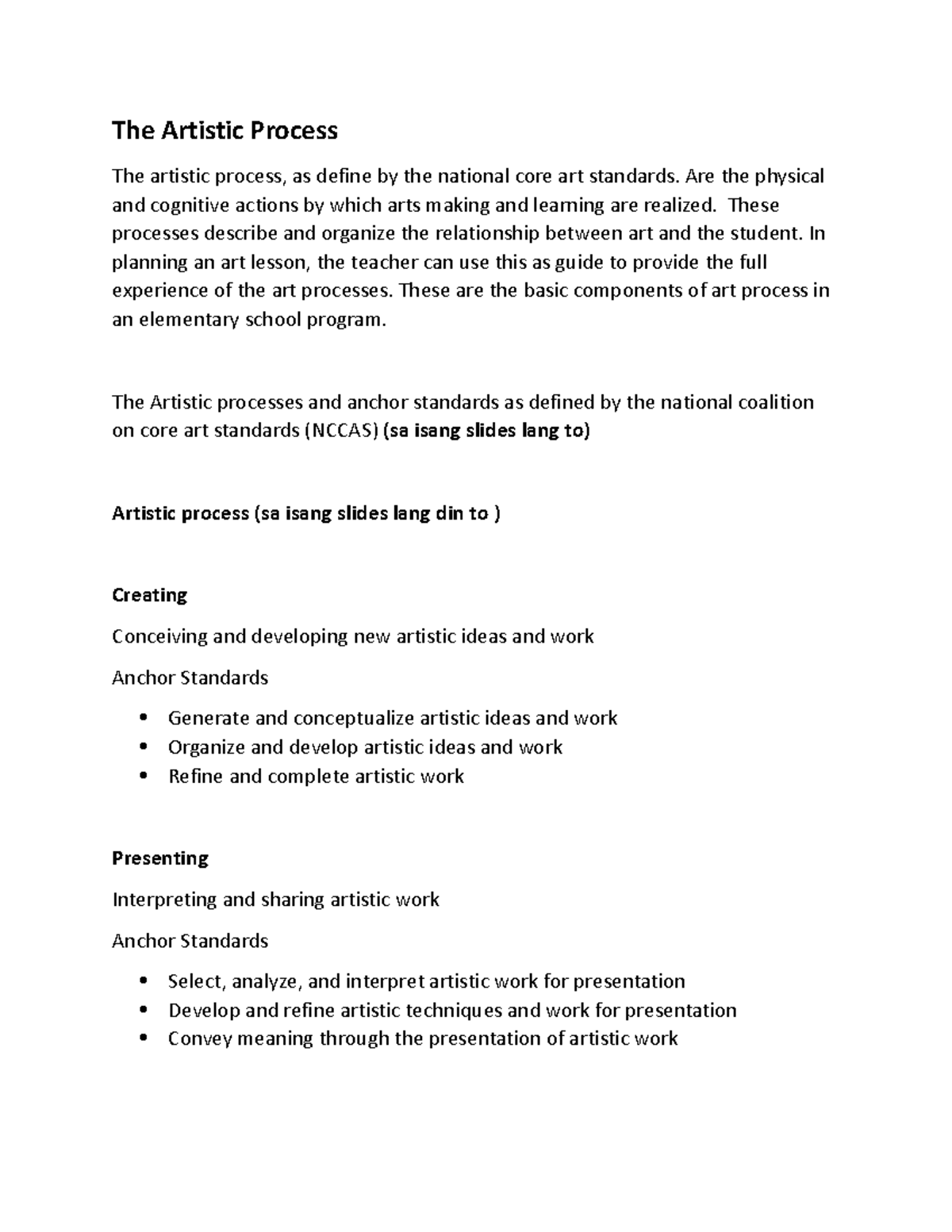 The Artistic Process in Art Education: An Overview - Studocu