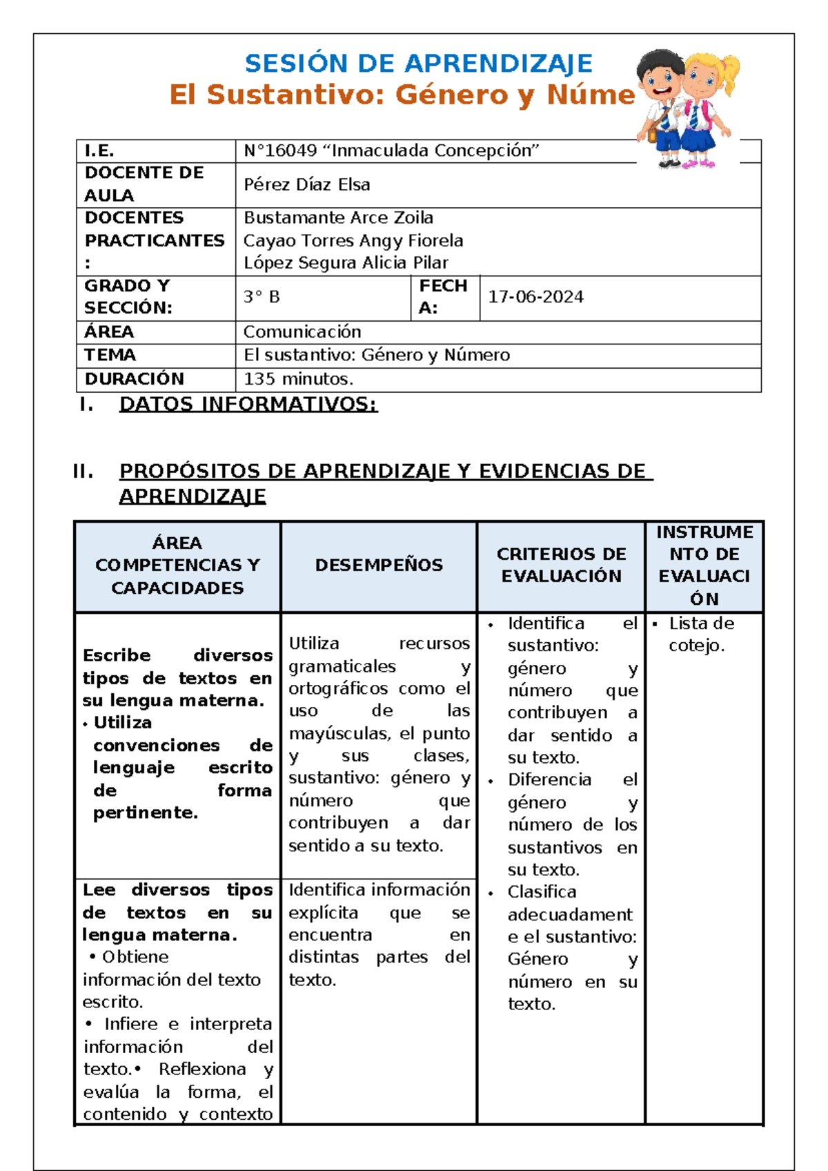 3°Com. Aprendizaje del Sustantivo: Género y Número en Clase - Studocu