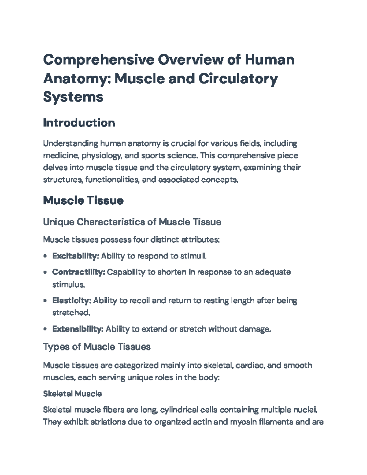 Comprehensive Overview of Human Anatomy: Muscle & Circulatory Systems ...
