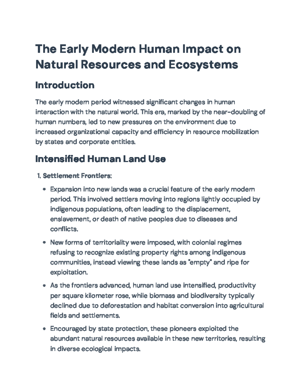 The Early Modern Human Impact on Natural Resources: An Analysis - Studocu
