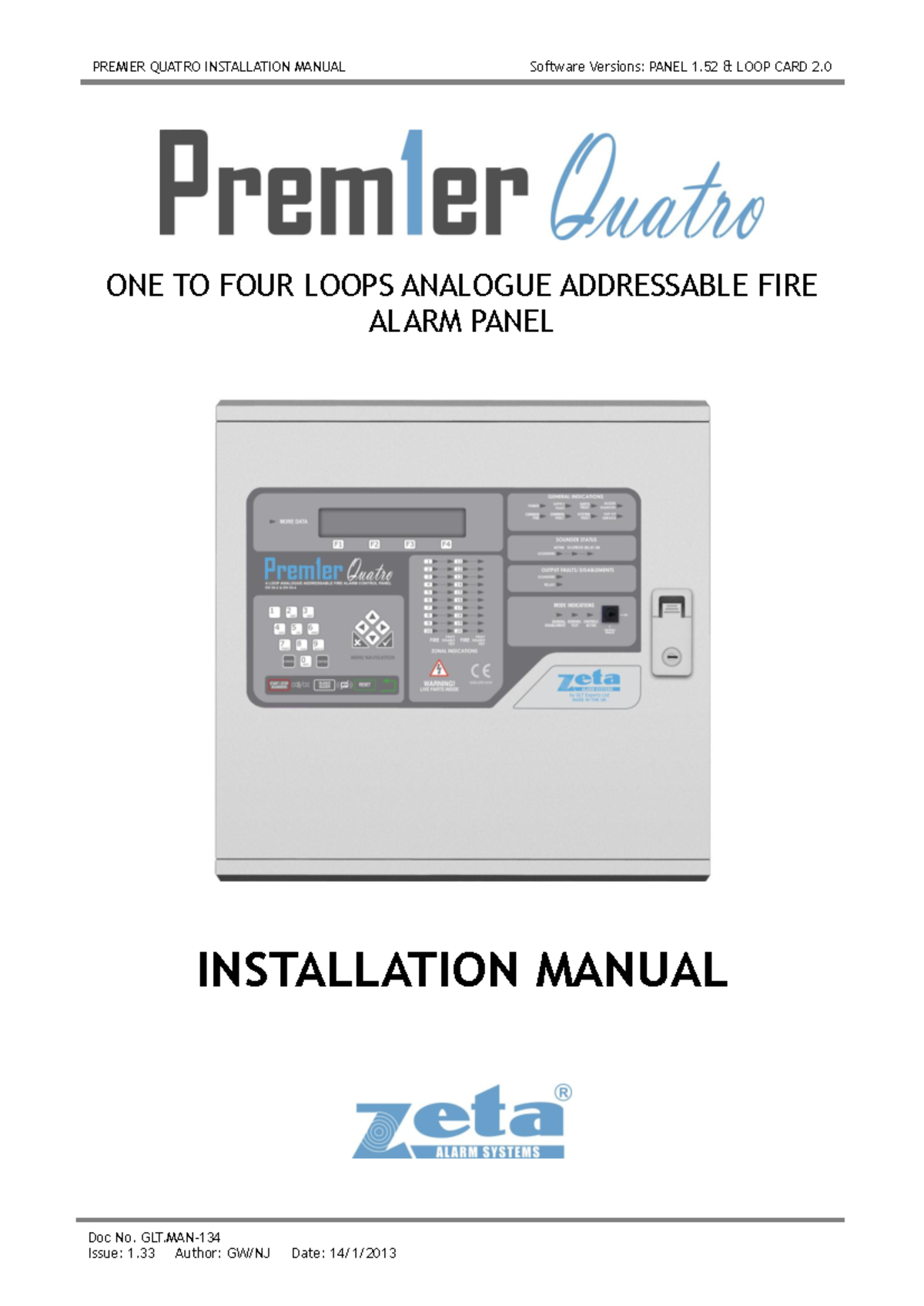 (PANEL 1.52) Premier Quatro Installation Manual: Fire Alarm System ...