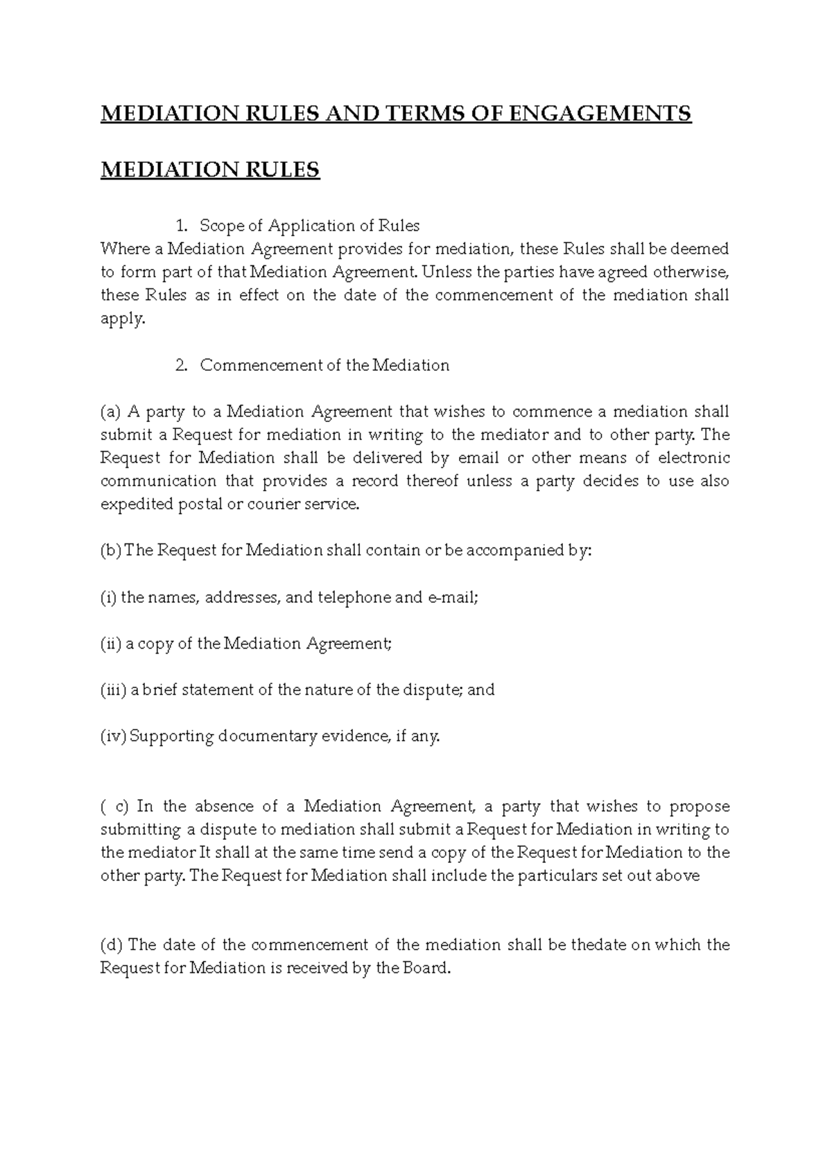 Mediation Rules & Terms of Engagement: Guidelines for Effective ...