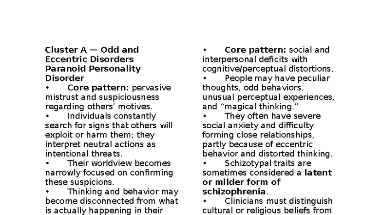 Personality Disorders Overview: Cluster A, B, and C Insights (PSY 101 ...