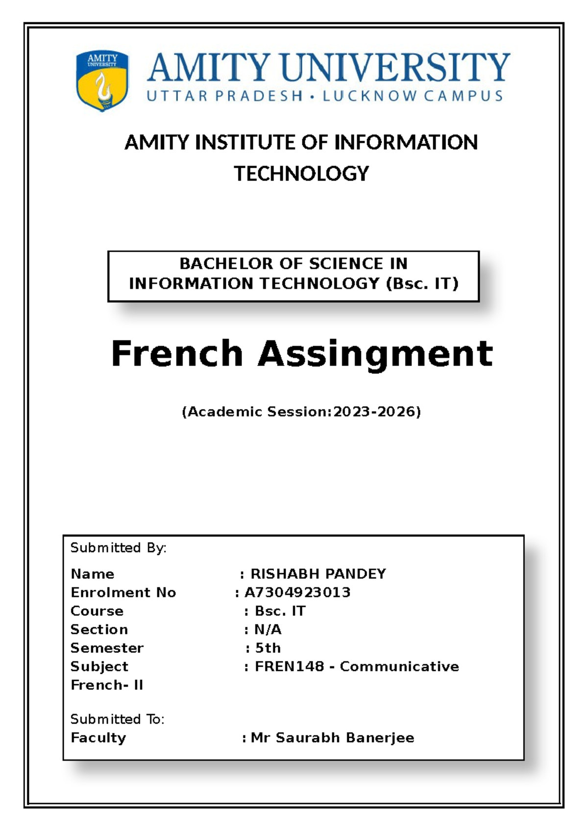 Front PAGE - Copy - introduction - BCA - AMITY INSTITUTE OF INFORMATION ...