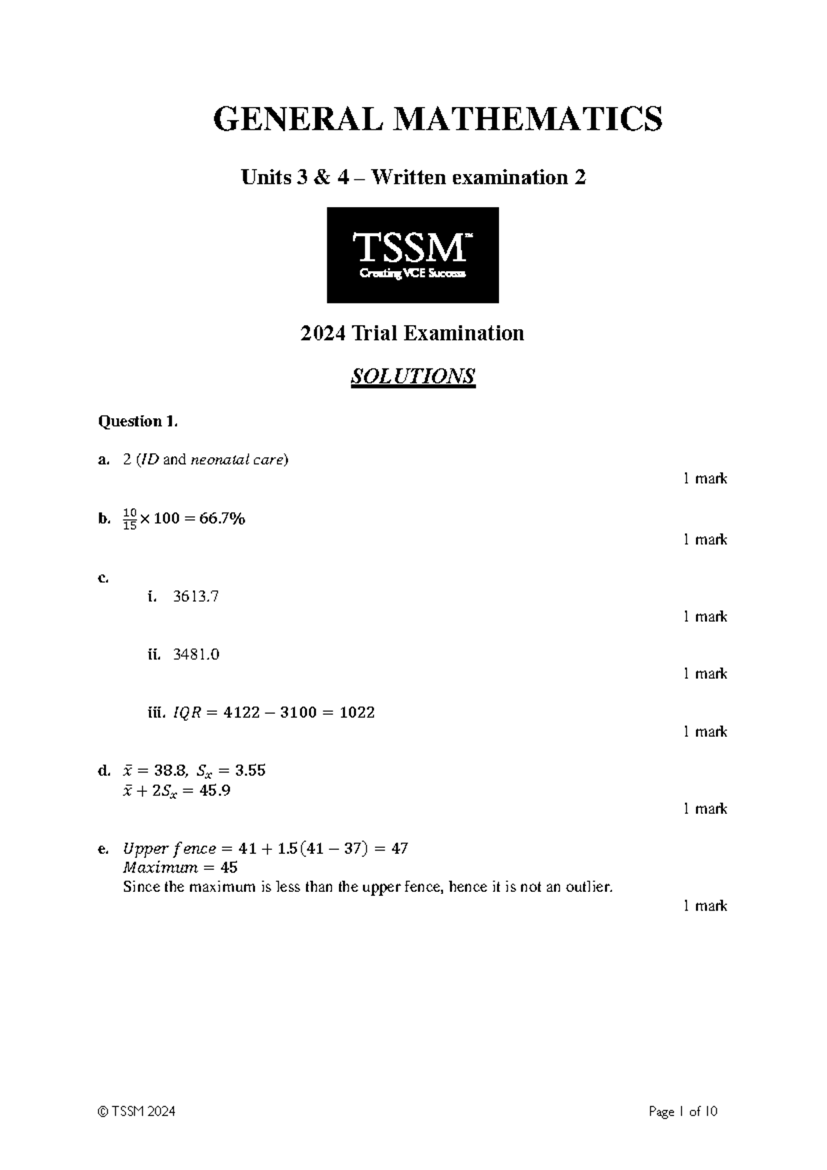 General Maths 2024 Units 3&4 Trial Exam 2 Solutions - Studocu