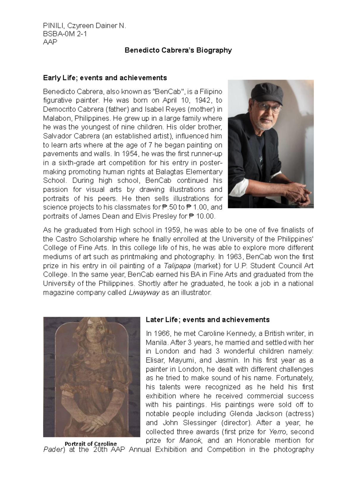 Benedicto Cabrera (BenCab): A Biography of a Filipino Artist - Studocu