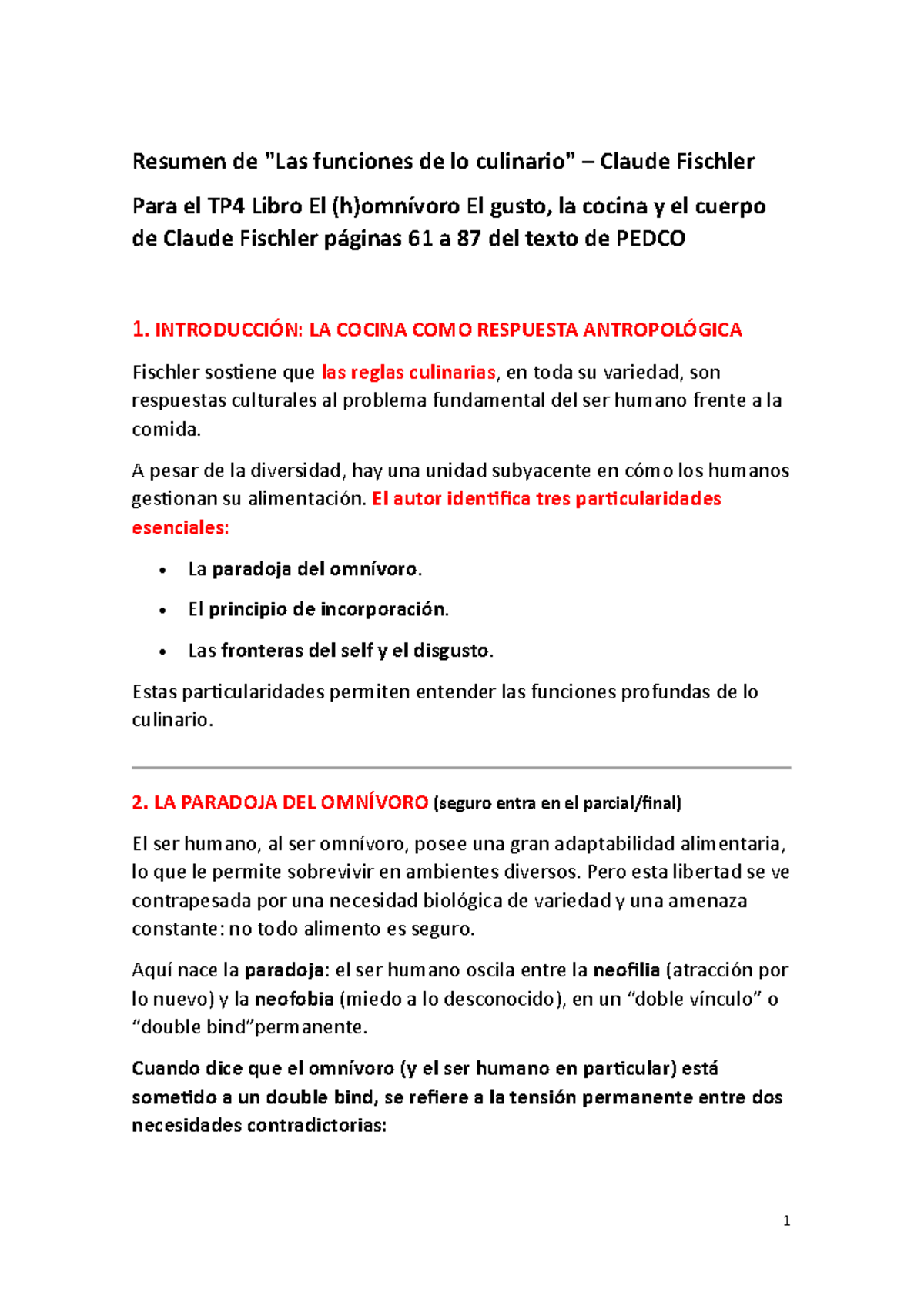 TP4 Resumen de las funciones culinarias según Claude Fischler - Studocu