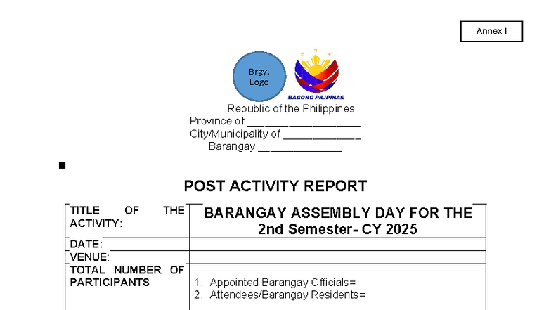 Post Activity Report: Barangay Assembly Day 2nd CY 2025 - Studocu