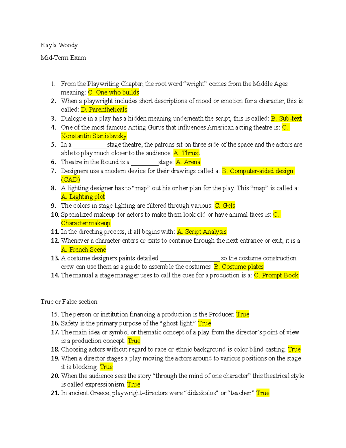 Theatre 101 Mid-Term Exam Study Guide: Key Terms & Concepts - Studocu