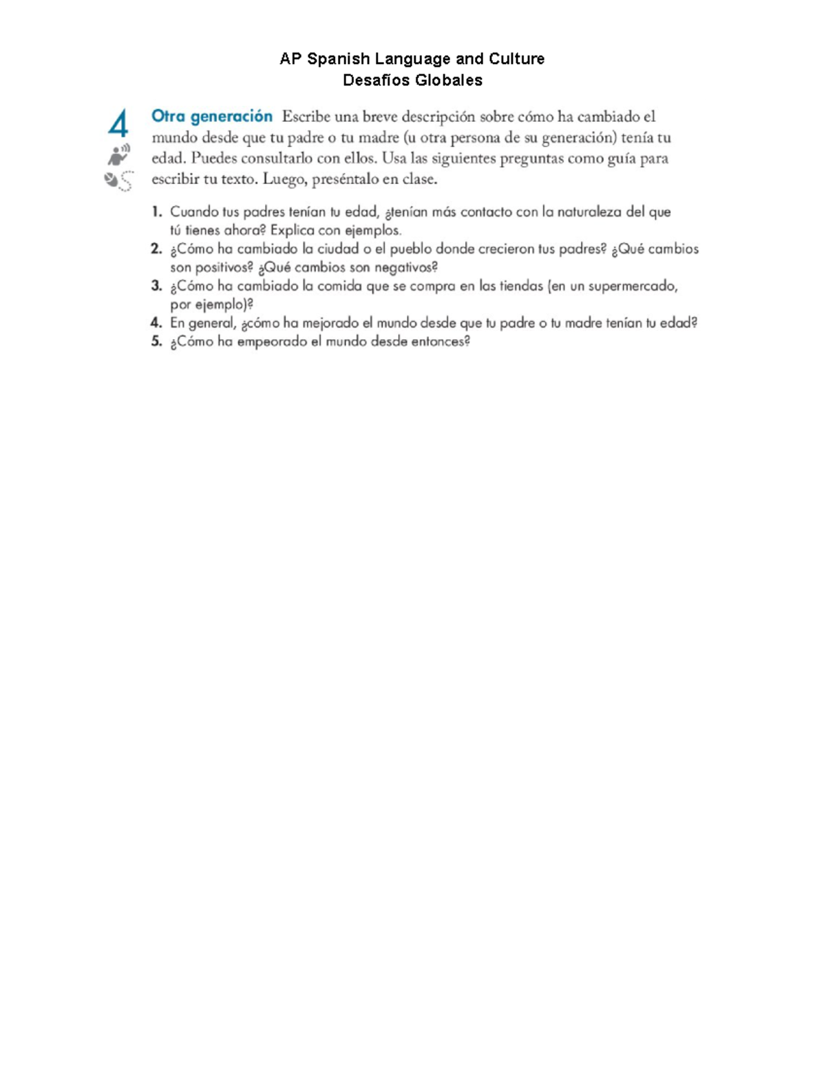 Tarea - Entrevista Desafios Globales - Google Docs - AP Spanish ...
