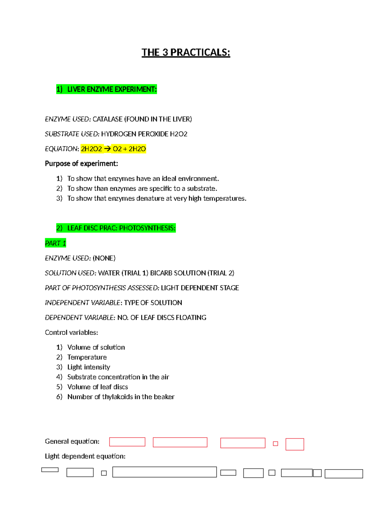 BIO101: Practical Experiments on Enzymes & Photosynthesis Techniques - Studocu