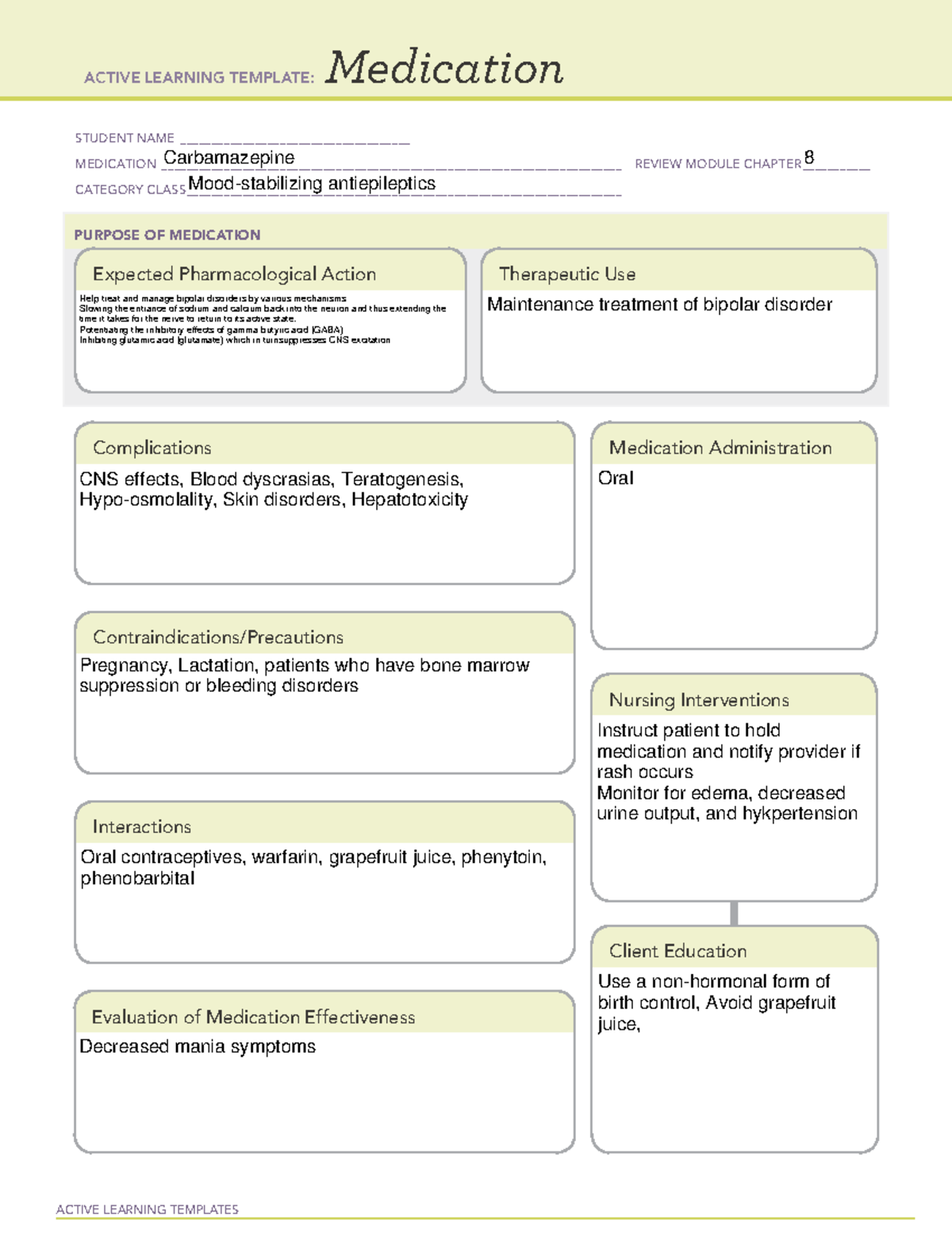 Carbamazepine - ATI Medication Study Sheet for Nursing Students - Studocu