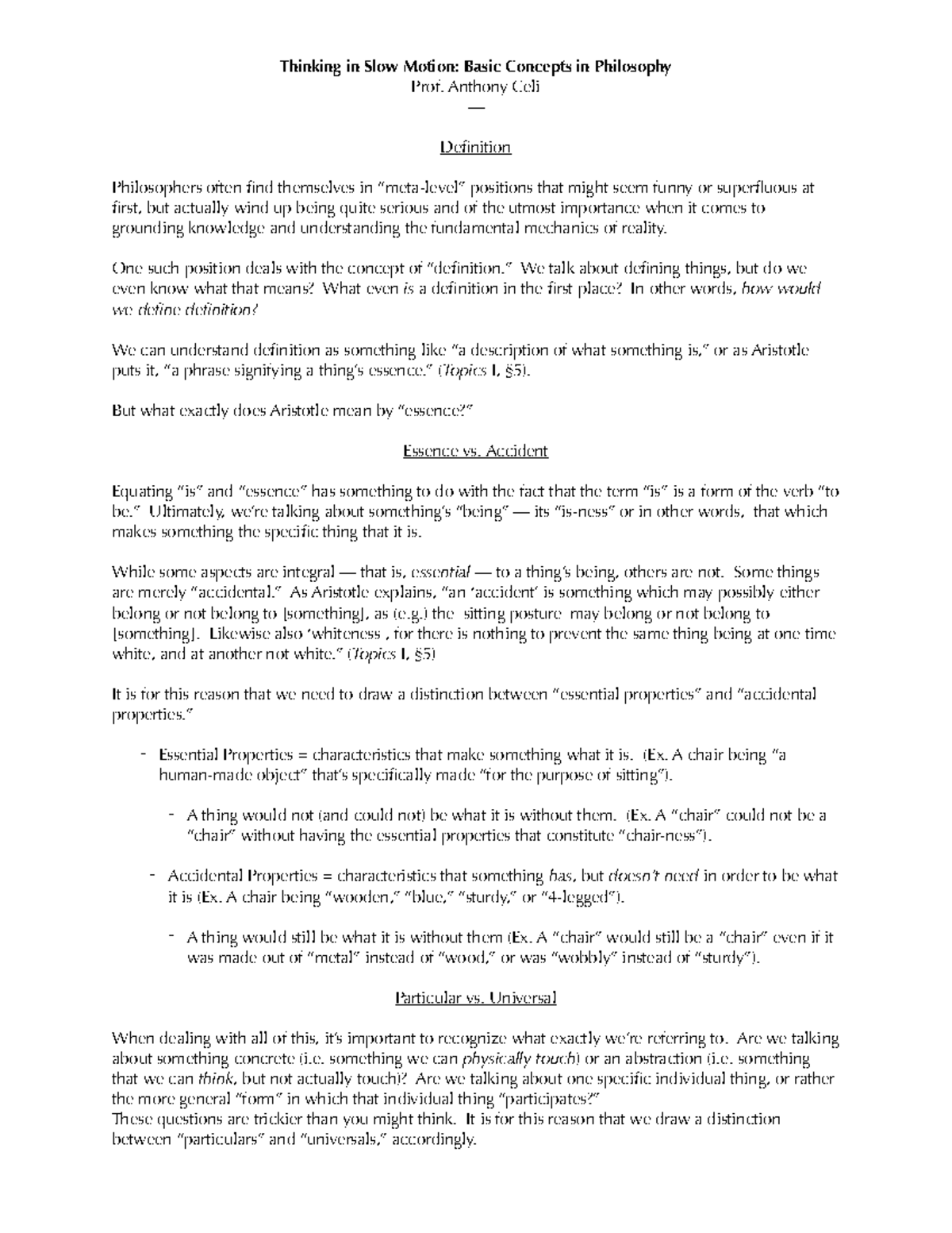 Defining Concepts: Essential vs. Accidental Properties (PHIL 101) - Studocu