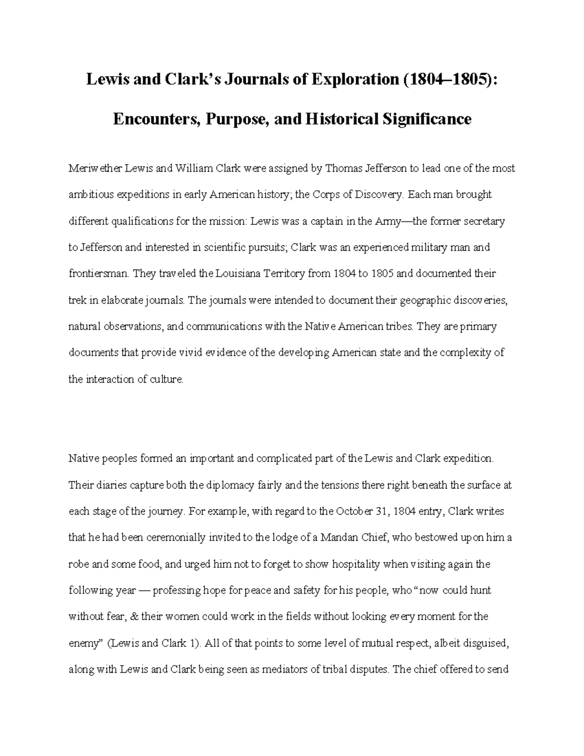 HIUS Primary Source Analysis #2: Lewis and Clark's Journals of ...