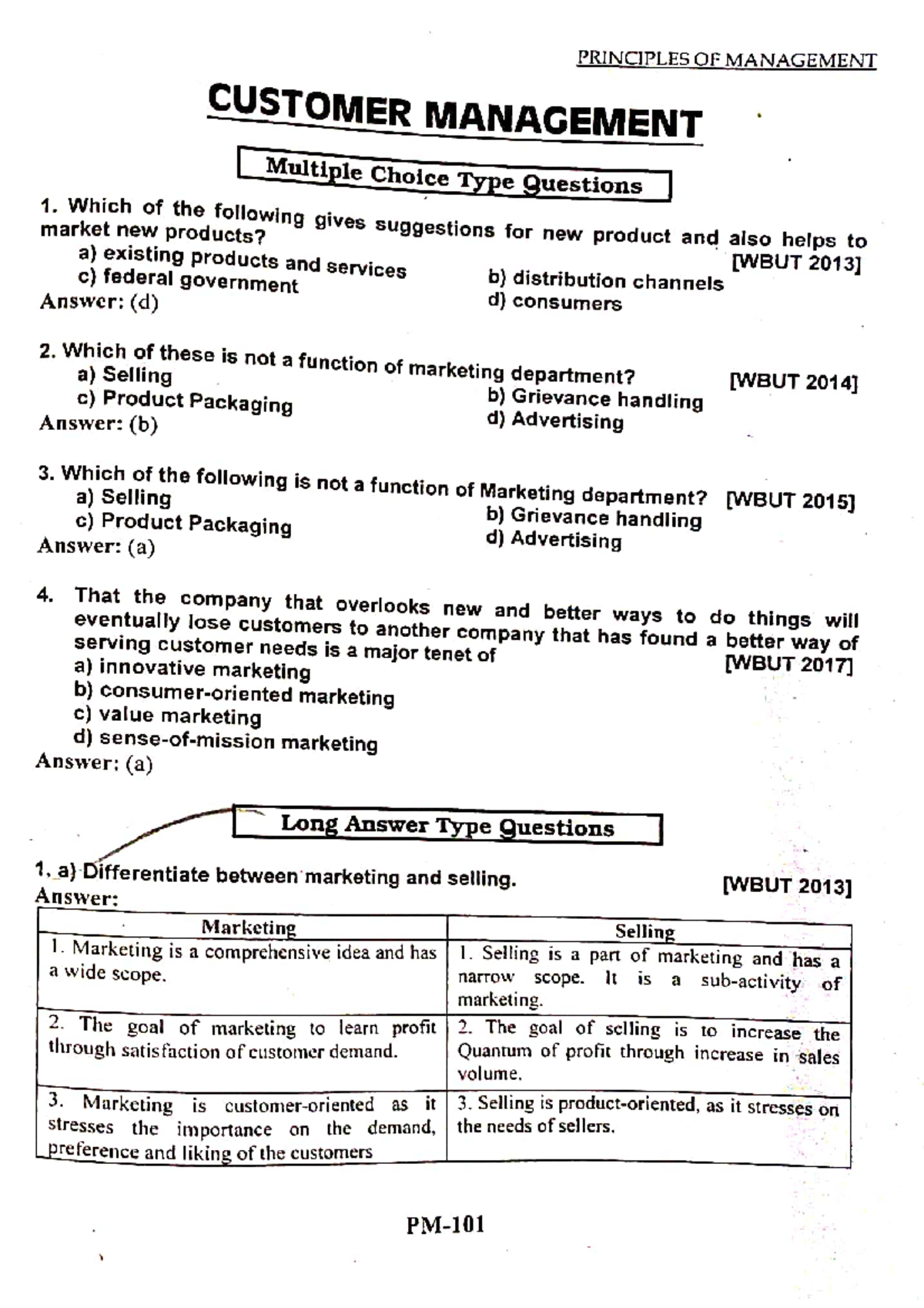 Principal of Management - PRINCIPLES OF MANAGEMENT CUSTOMER MANAGEMENT ...