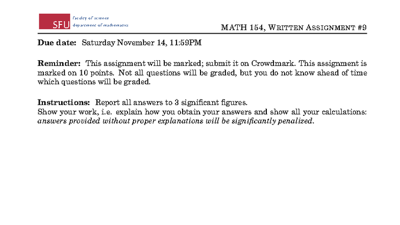 MATH 154 Written Assignment: Fall 2010 Course Schedule and Problems ...