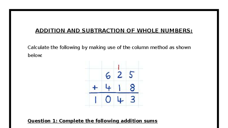 Addition and Subtraction in columns grade 4-6 - Mip2602 - ADDITION AND ...
