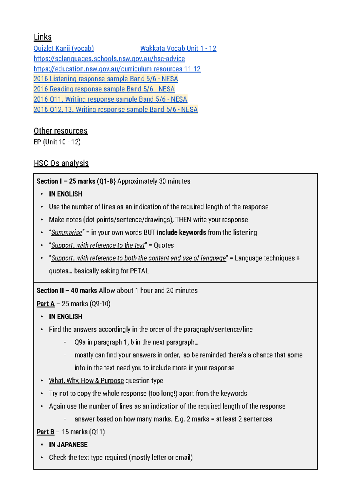 HSC Japanese Continuers Q Analysis: Listening & Reading Responses - Studocu