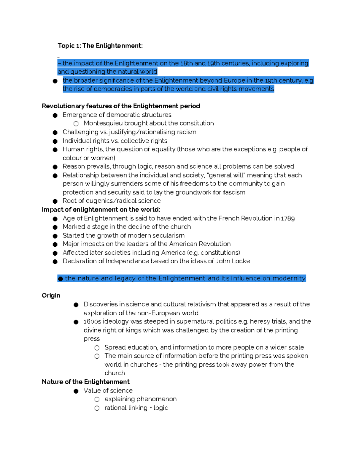 French Revolution Notes: Impact of Enlightenment on Society (ACHMH030 ...