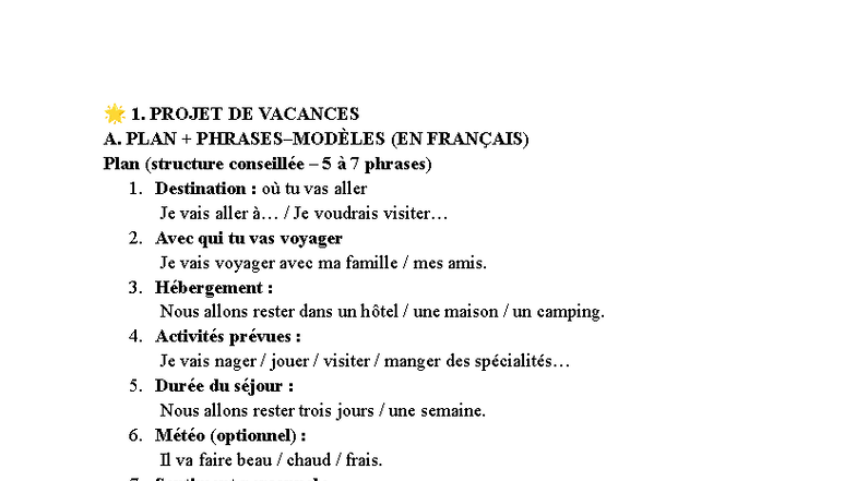 Développement du Projet de Vacances - Cours Xoài 6 - Studocu