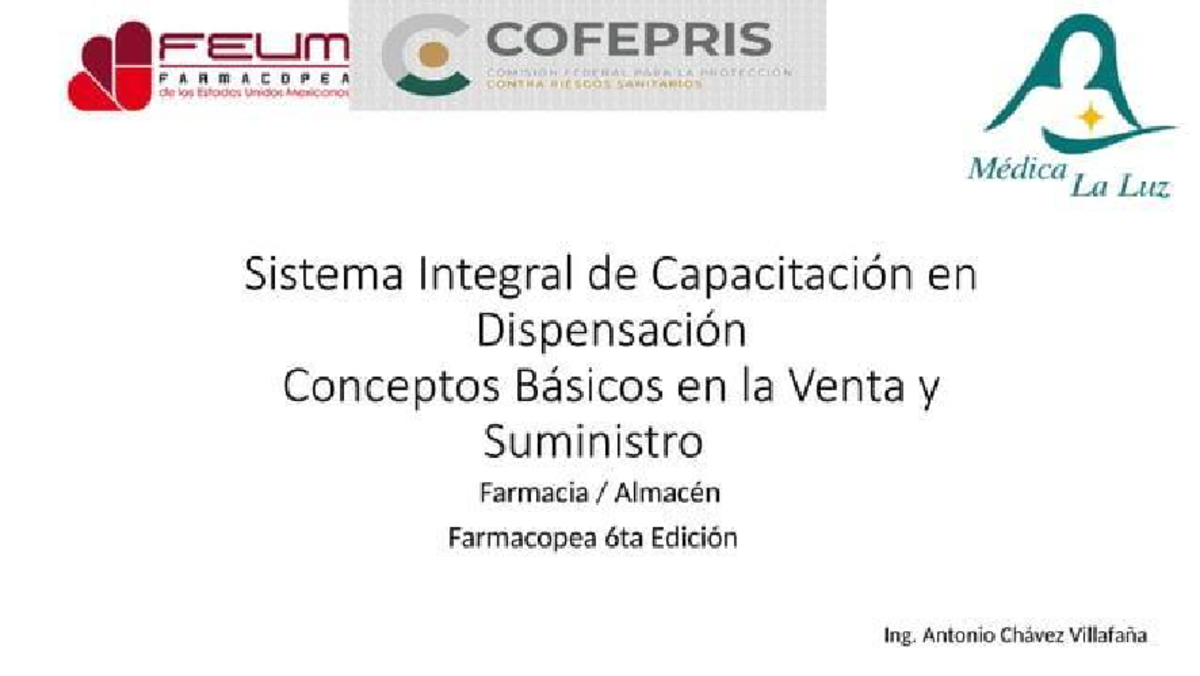 FEUM COFEPRIS: Capacitación en Dispensación y Control Sanitario - Studocu