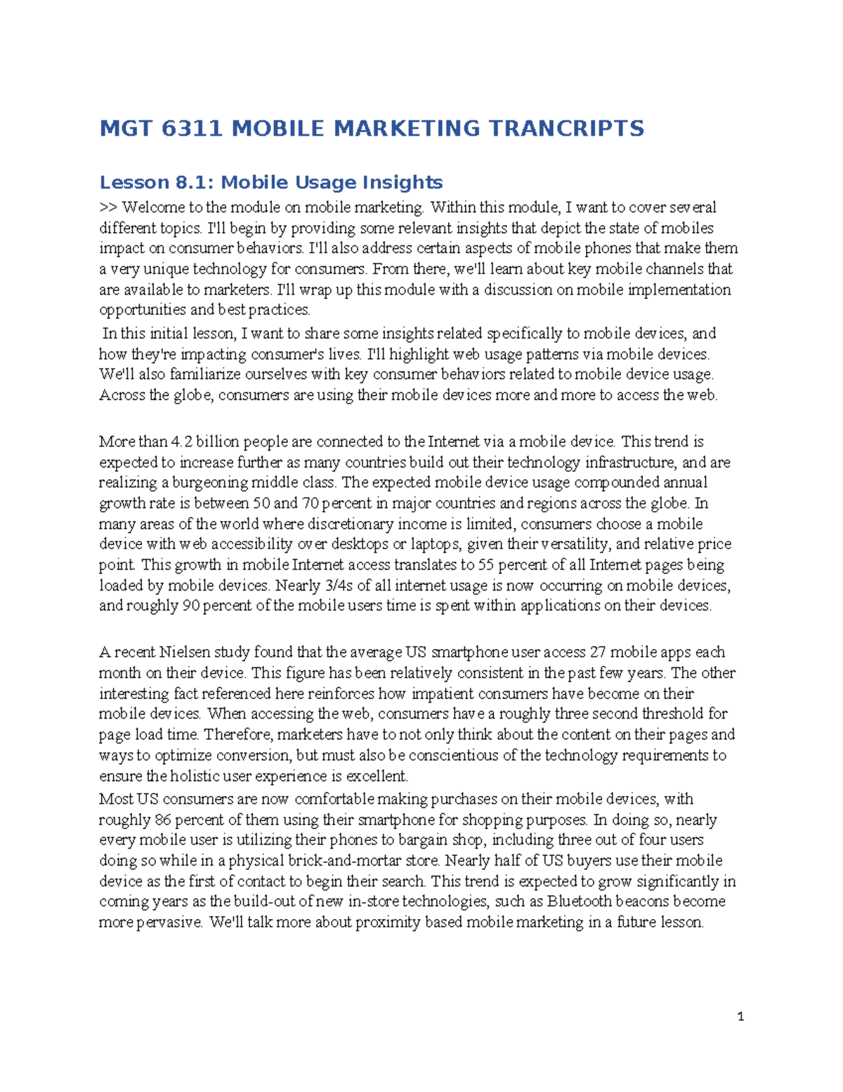 MGT 6311 Mobile Marketing: Insights on Consumer Behavior and Strategies ...