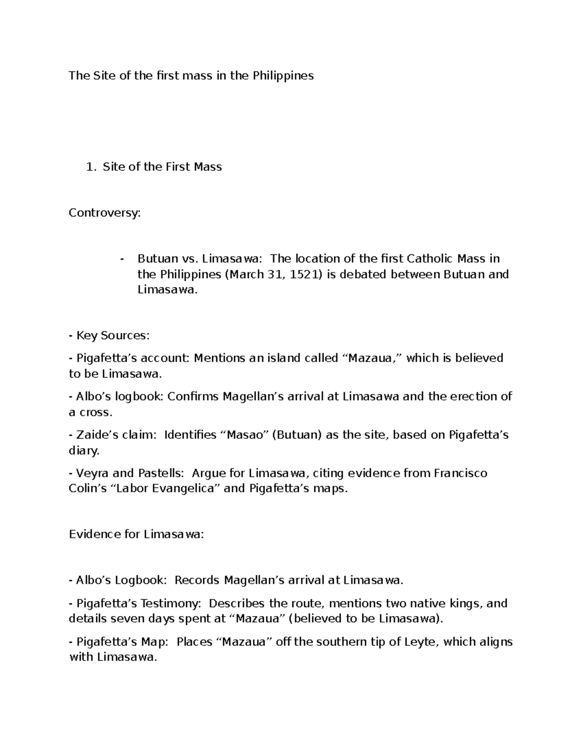 Study Guide: Site of the First Catholic Mass in the Phils (Hist 101 ...