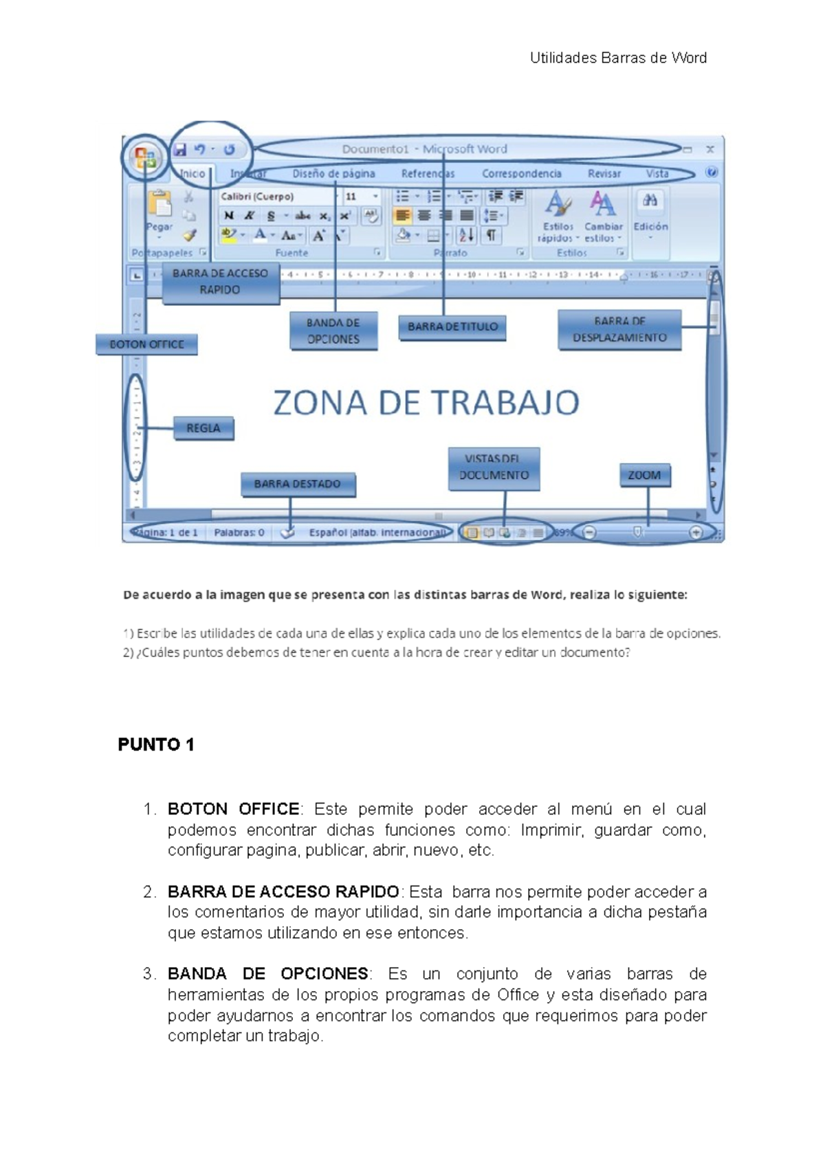 Unidad 2 - Actividad 2 TIC - Utilidades Barras de Word PUNTO 1 BOTON ...