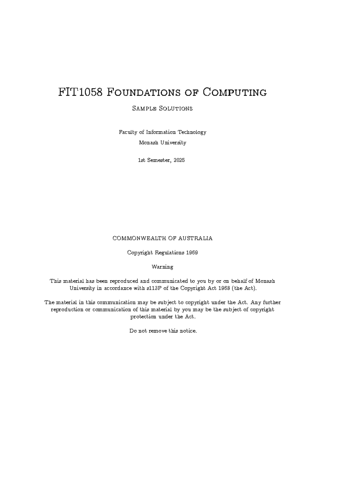 FIT1058 Foundations of Computing Sample Solutions - Chapter 4 - Studocu