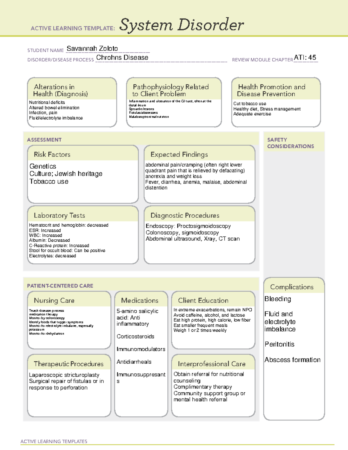 ATI Active Learning Template: Crohn's Disease - ACTIVE LEARNING ...