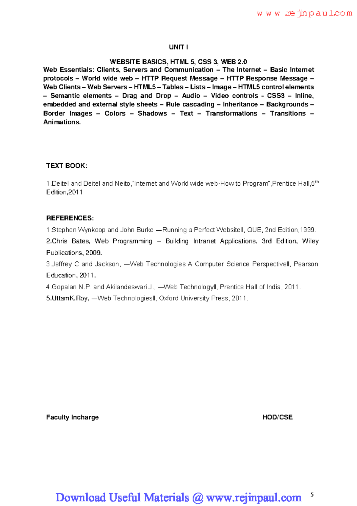 IP UNIT1 Notes - cse - 5 UNIT I WEBSITE BASICS, HTML 5, CSS 3, WEB 2 ...