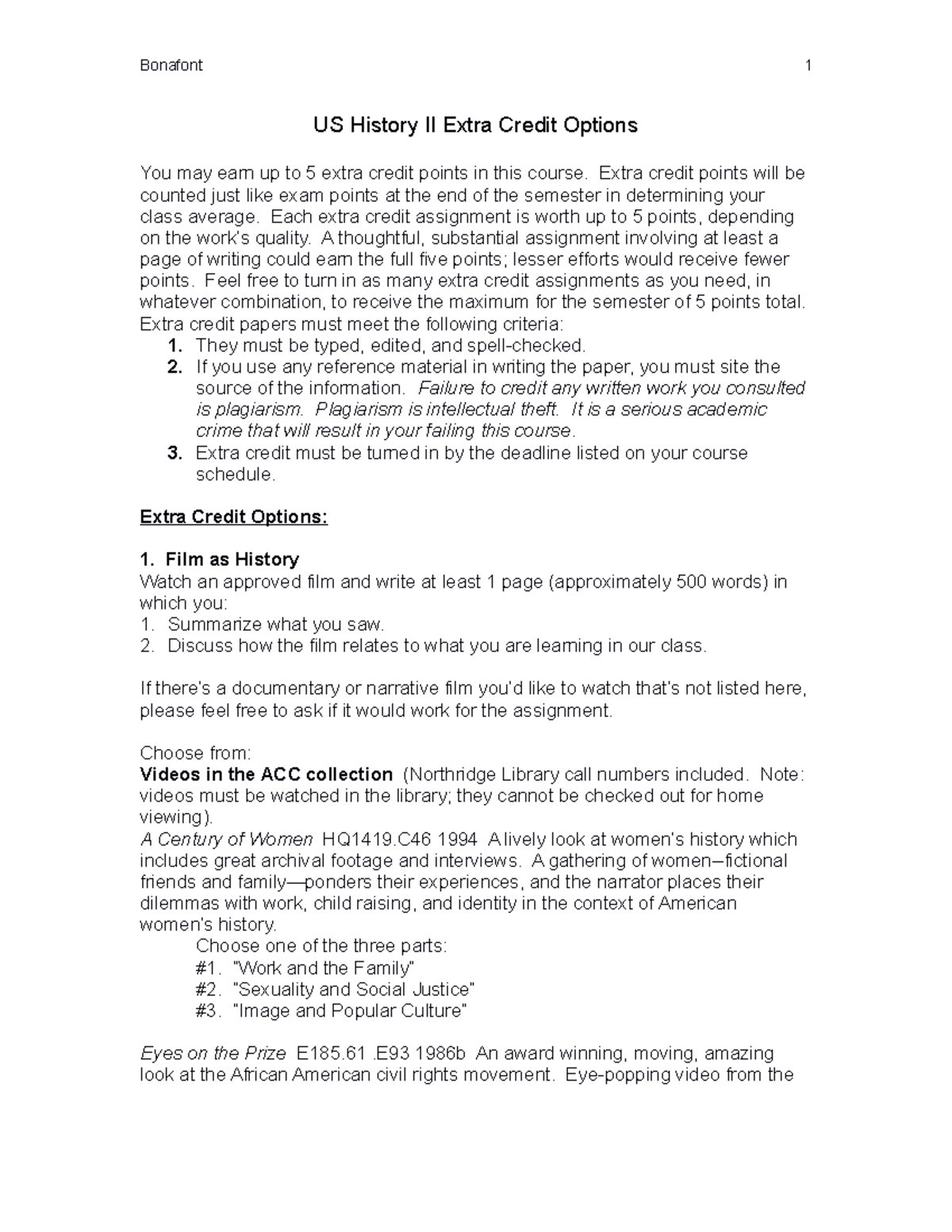US2-History II Extra Credit Options and Guidelines - Studocu