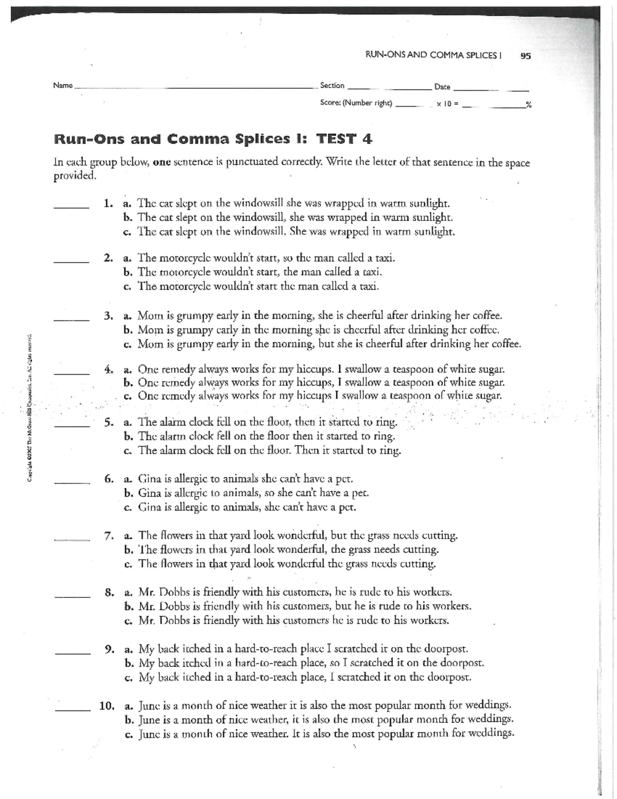 AND COMMA SPLICES I & II: TESTS 4 & 5 Review and Practice - Studocu