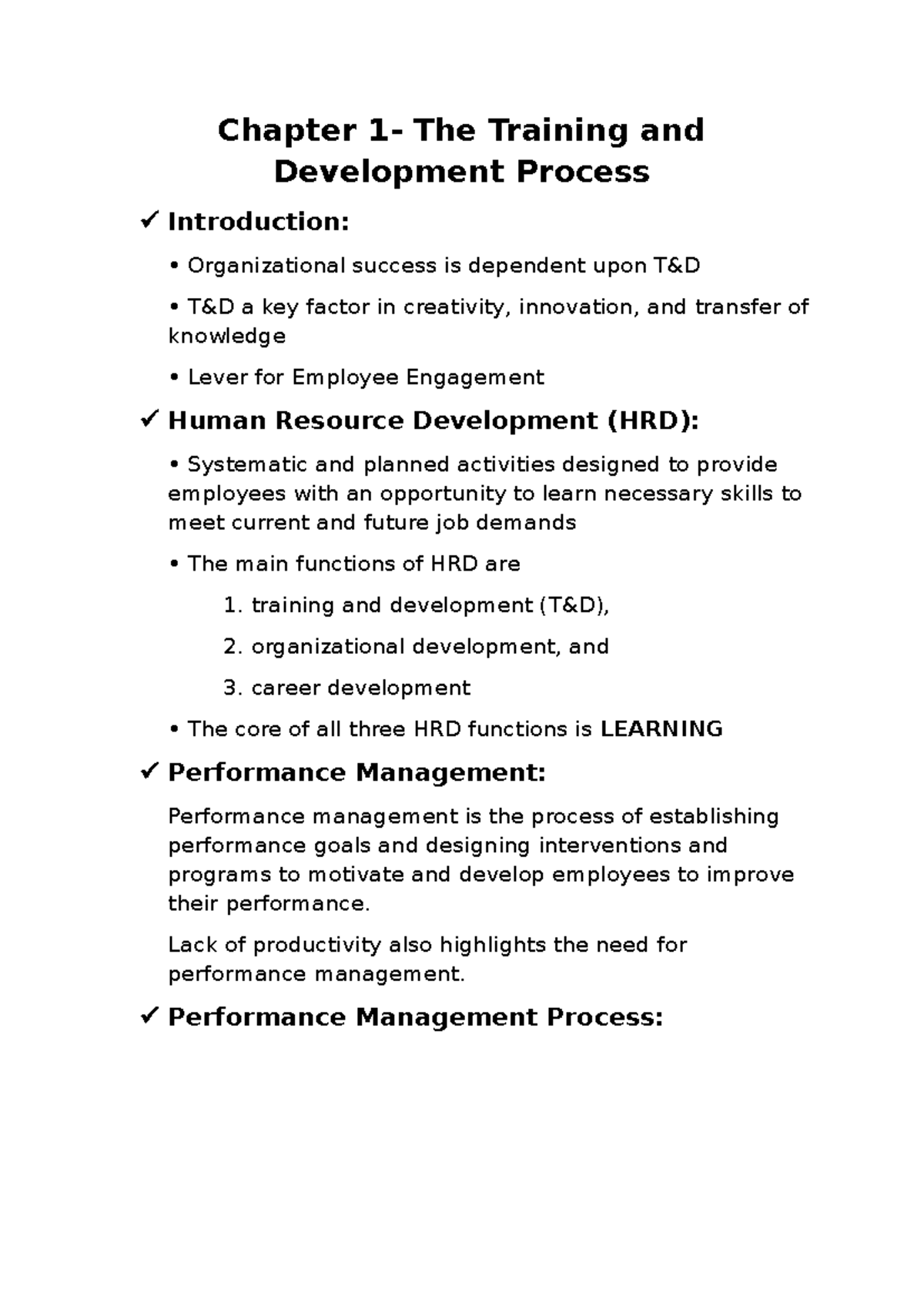 Chapter 1: Training and Development Process Overview for HRD - Studocu