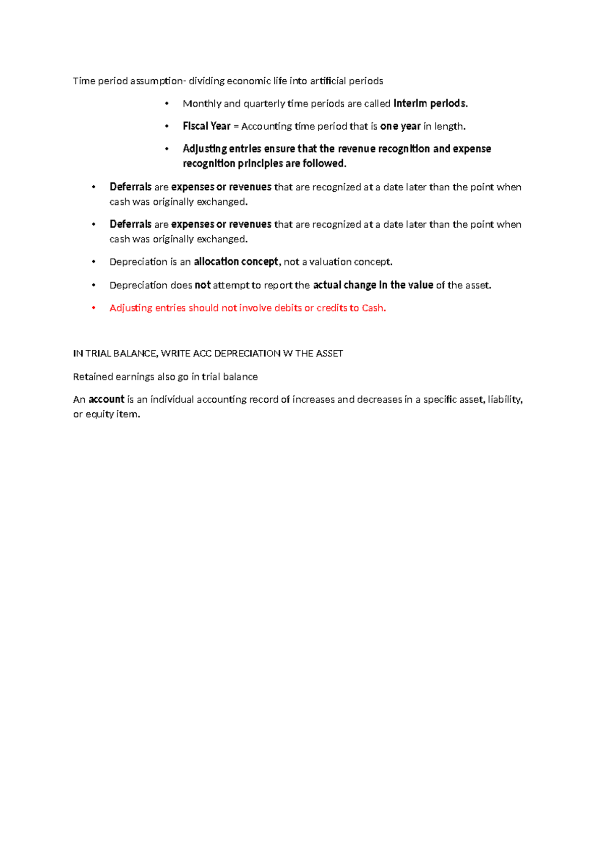 ACCC - Lecture on Time Period Assumption and Adjusting Entries - Studocu