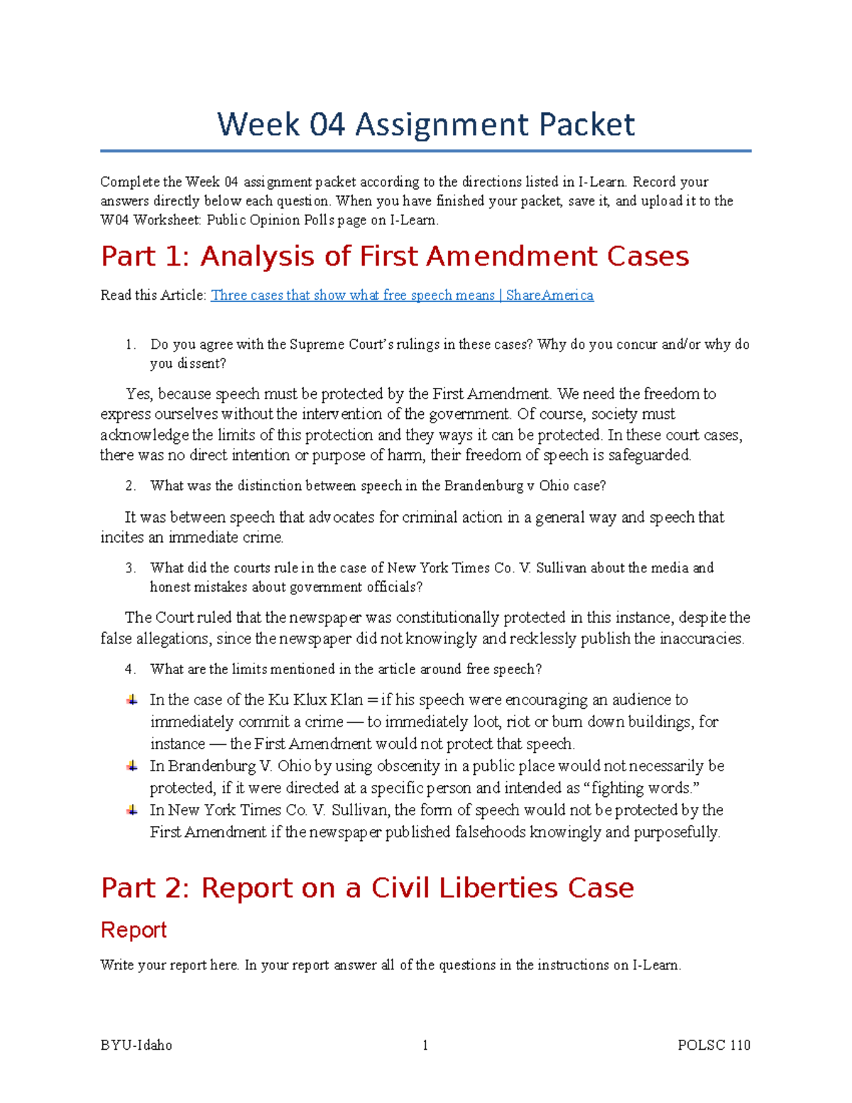 W04 Assignment: Analysis of Free Speech & Public Opinion Polls - Studocu