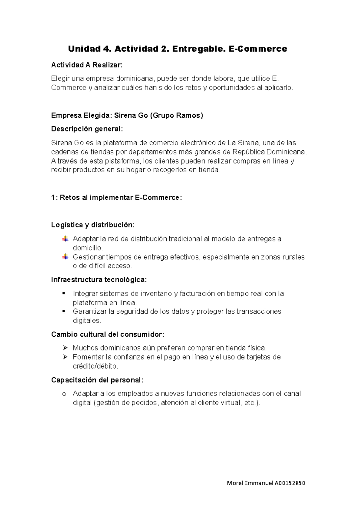 Unidad 4. Actividad 2: Análisis de E-Commerce en Sirena Go - Studocu