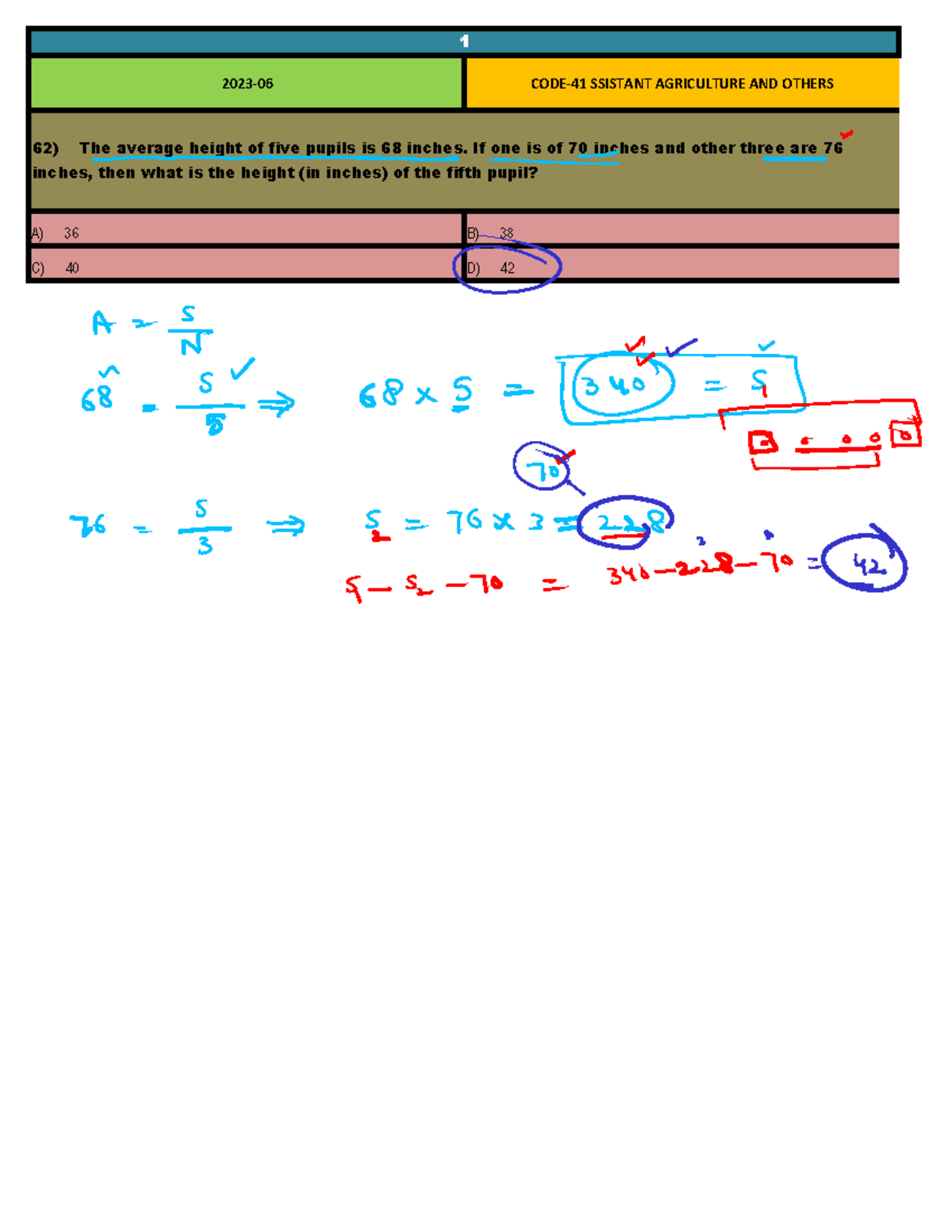 MATH 1 62) Average Calculations and Problems for Assistant Exams - Studocu
