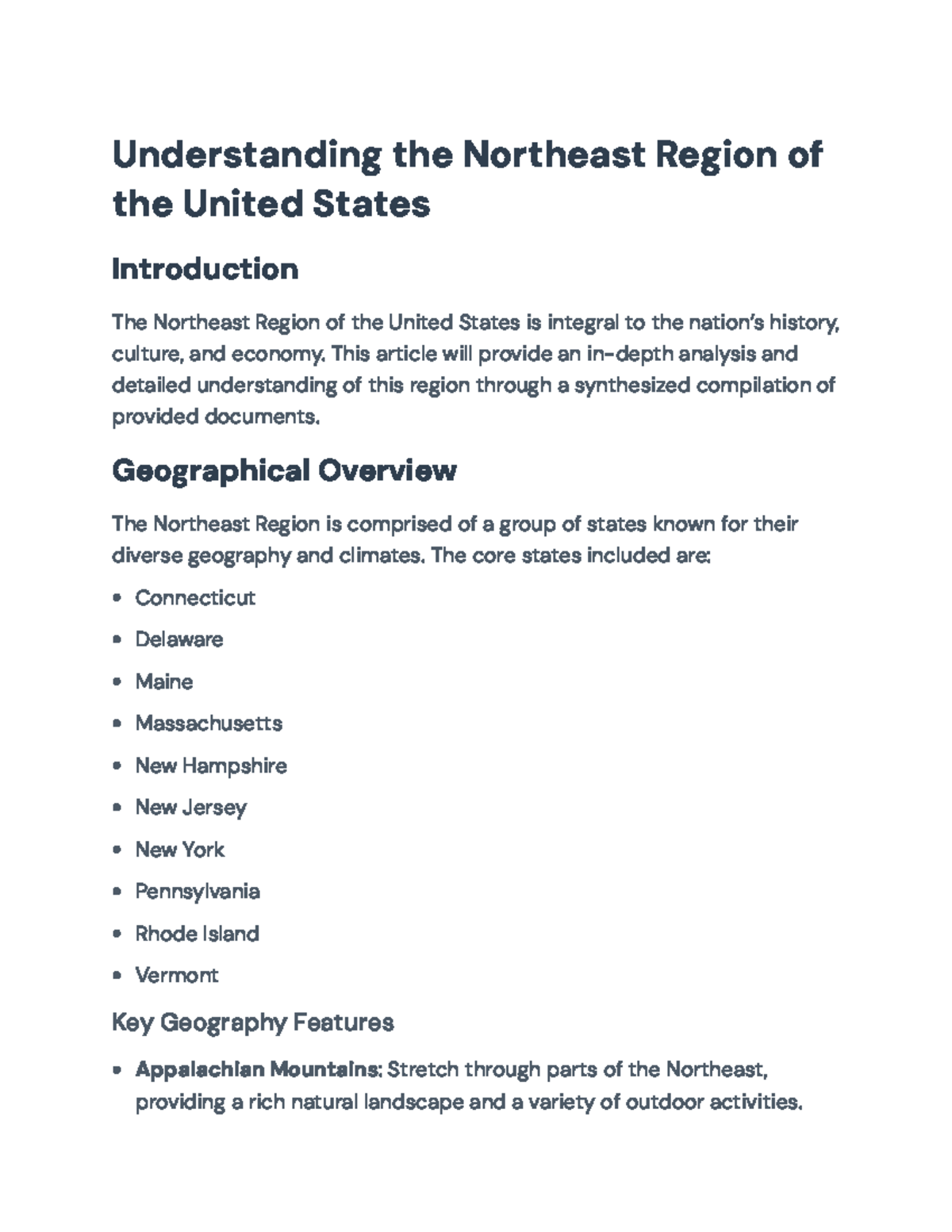 Northeast Region of the U.S.: Geography, Culture, and Economy Analysis ...