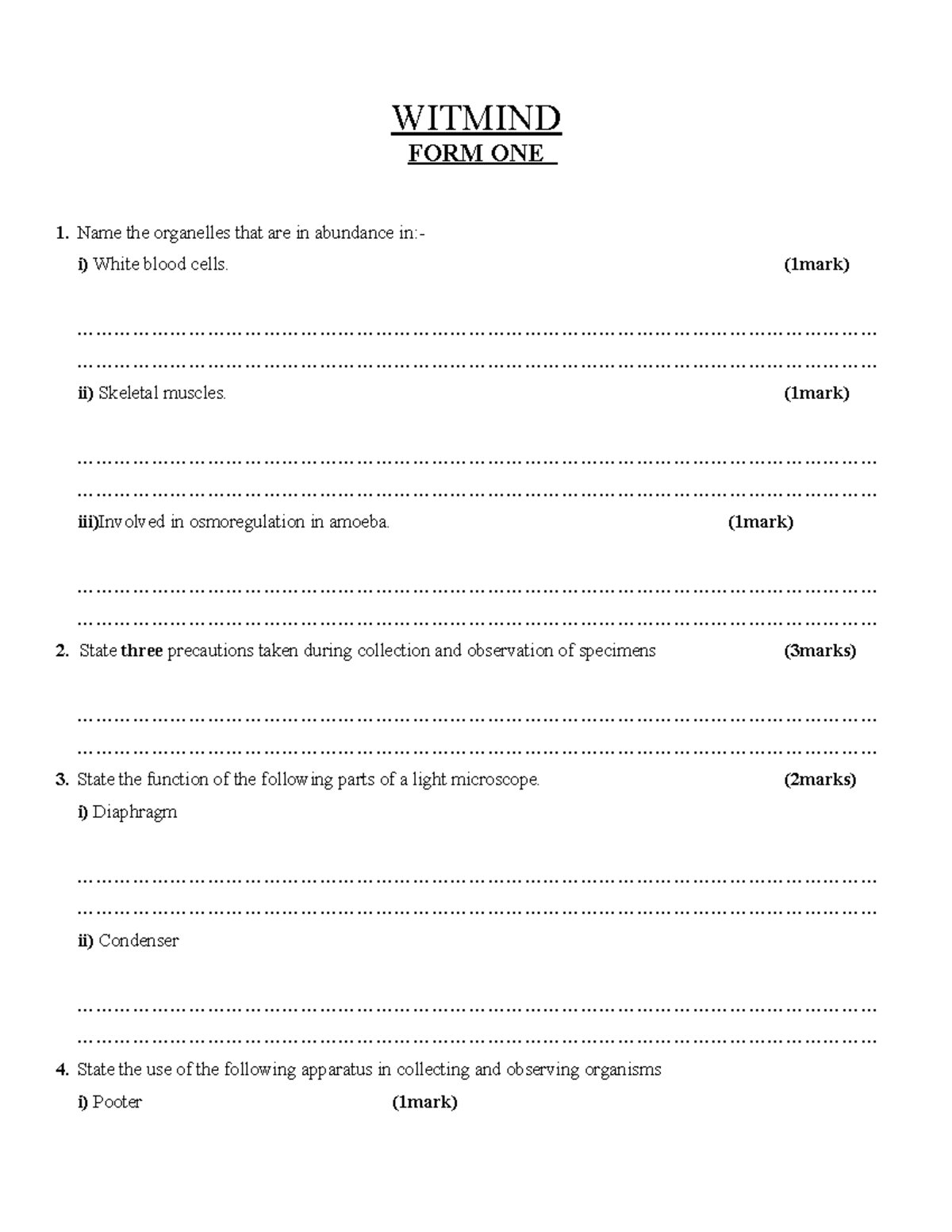 Biology Genetics WITMIND Form One: Organelles, Microscopy ...