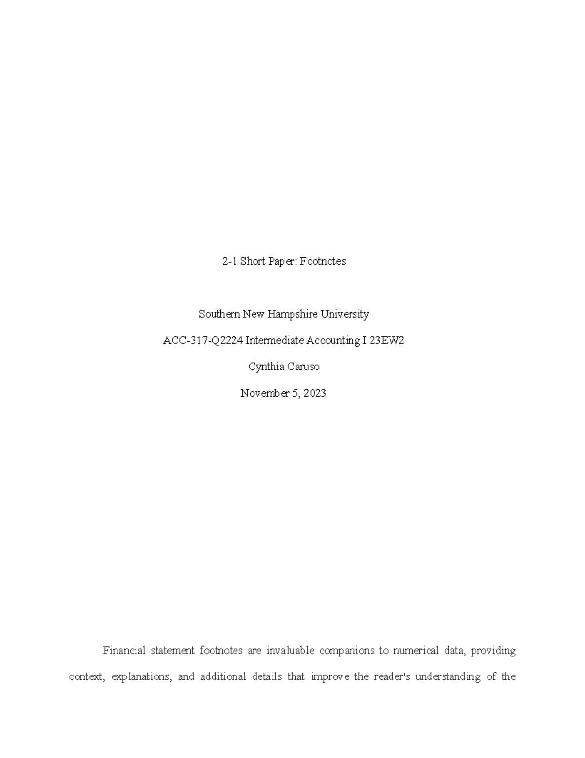 ACC-317-Q2224 Short Paper on Financial Statement Footnotes - Studocu