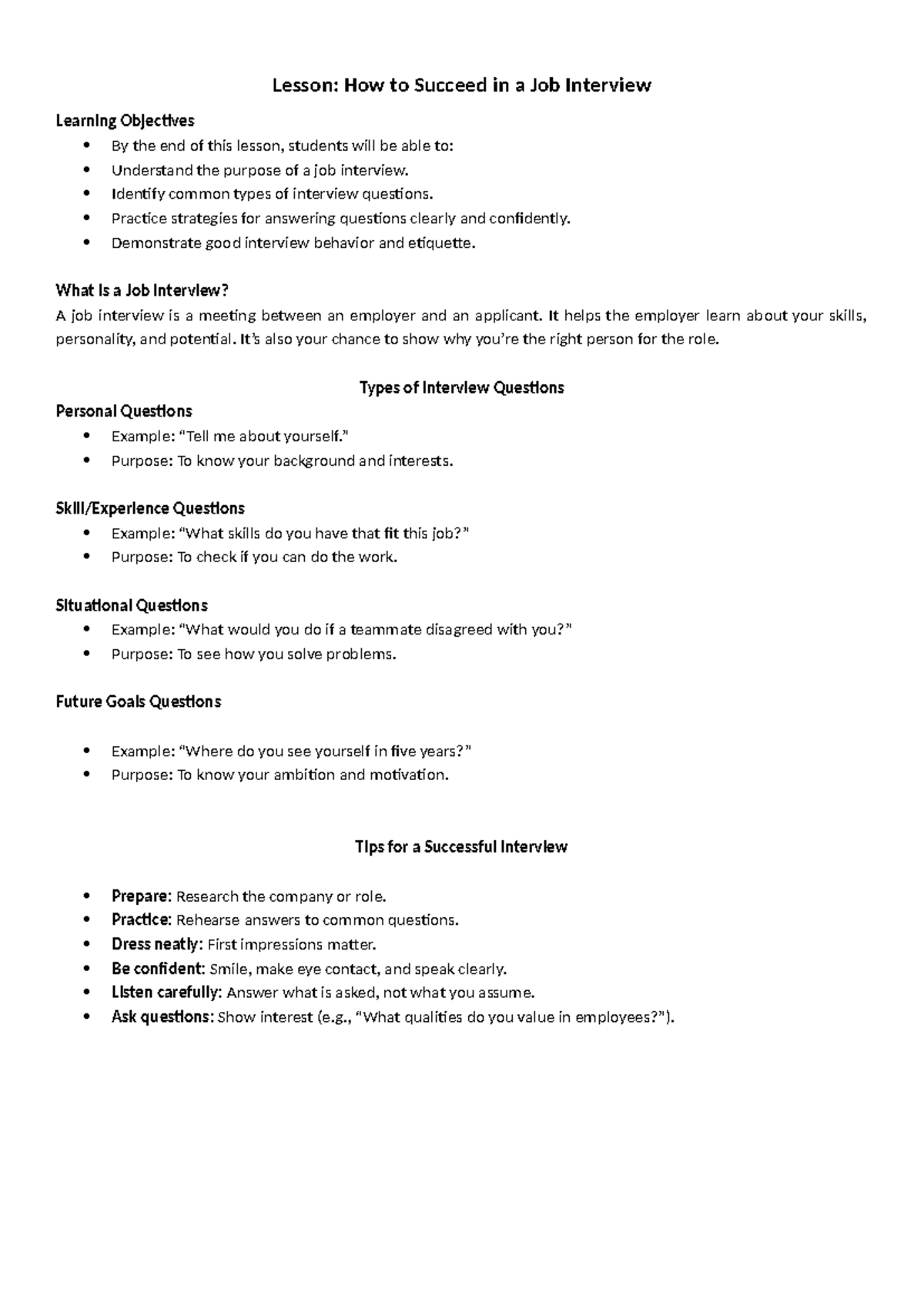 Job Interview Success: Key Strategies for Finals - Studocu