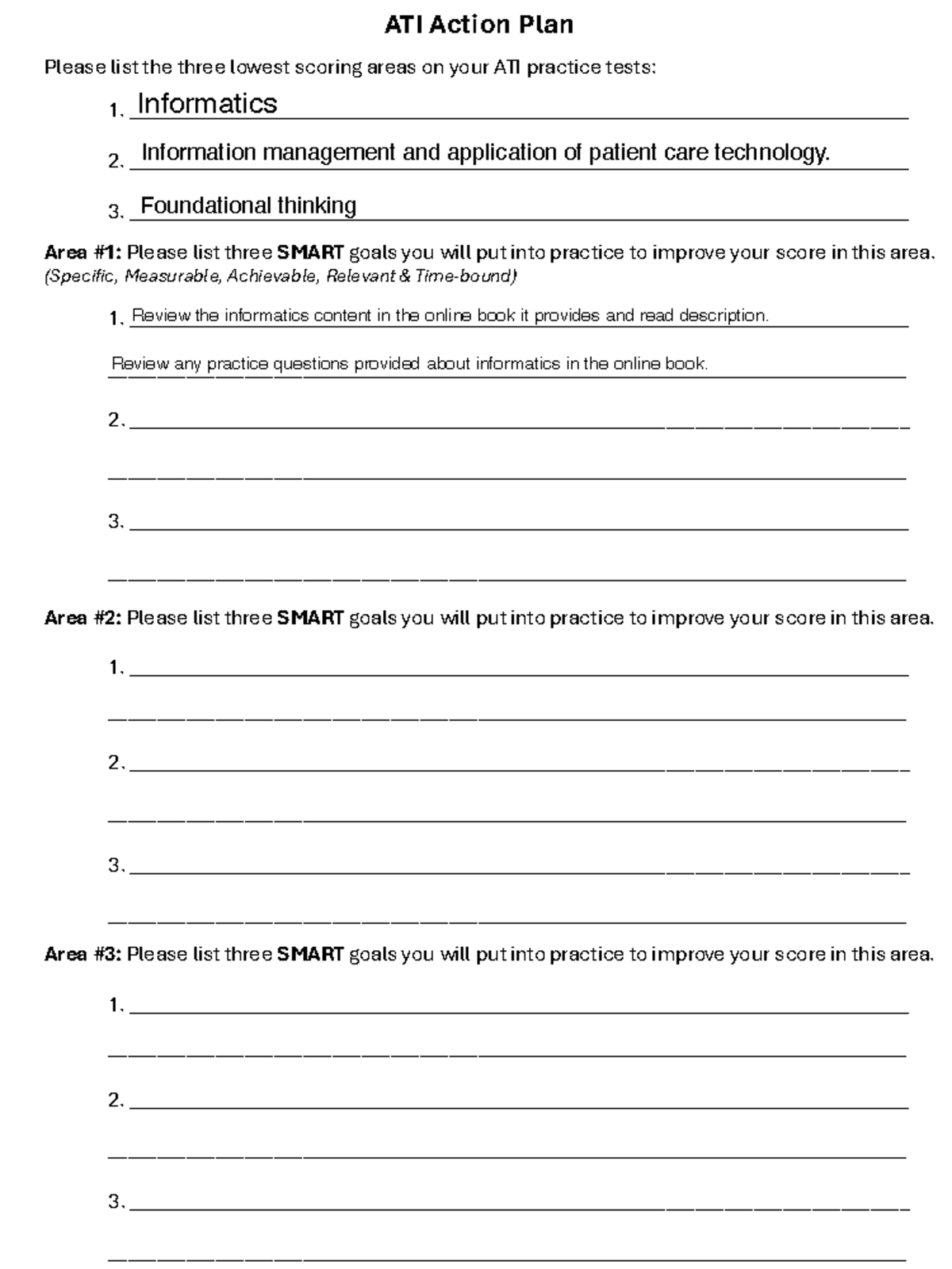 ATI Action Plan Template for Improving Practice Test Scores - Studocu