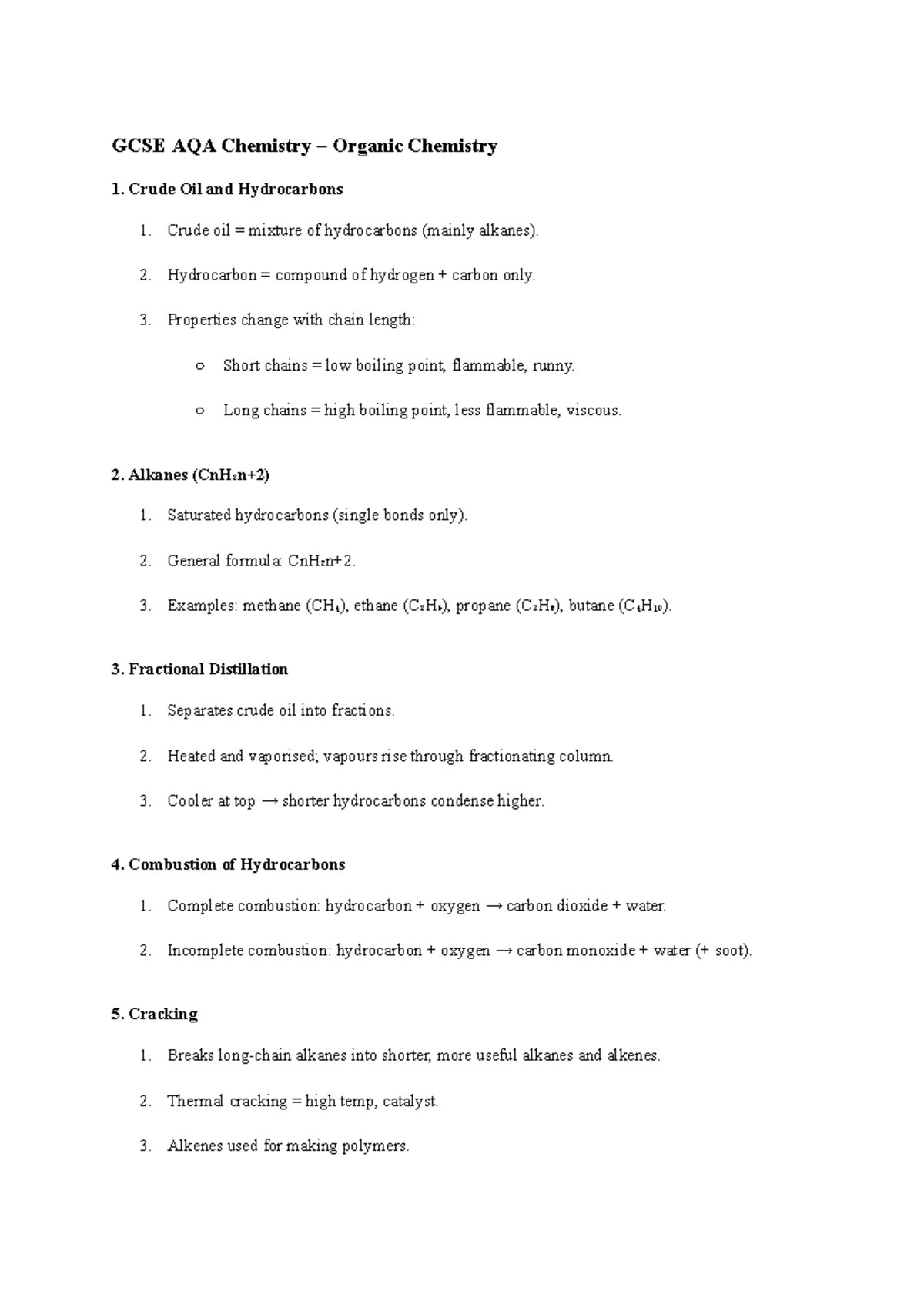 GCSE AQA Chemistry: Organic Chemistry Overview and Key Concepts - Studocu