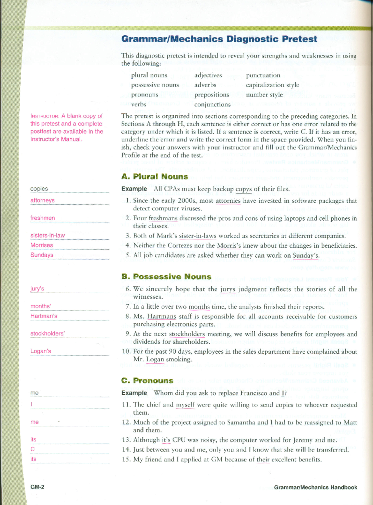 GRAM - Grammar Mechanics Diagnostic Pretest Answer Key Guide - Studocu
