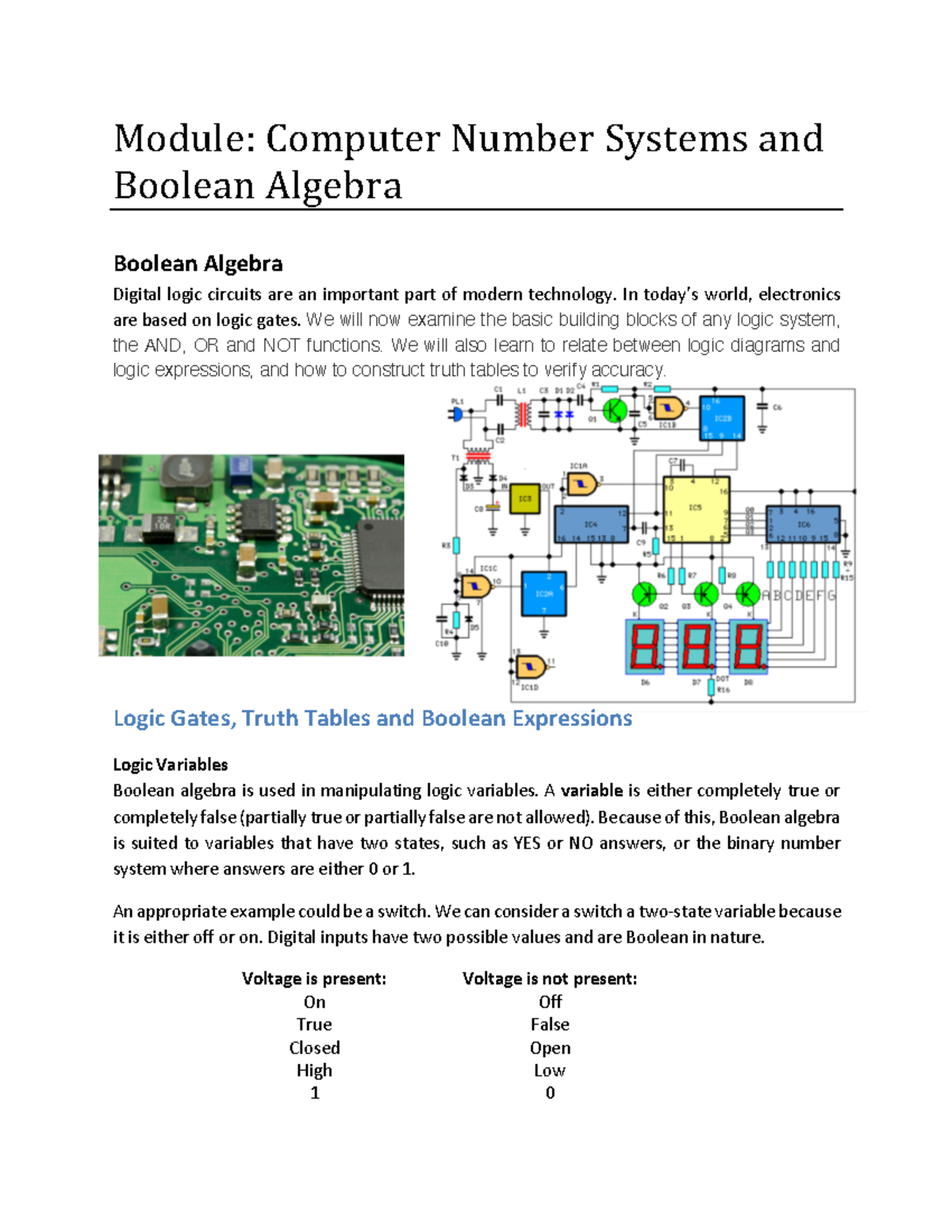 Boolean Algebra Notes - Math - Module: Computer Number Systems and ...