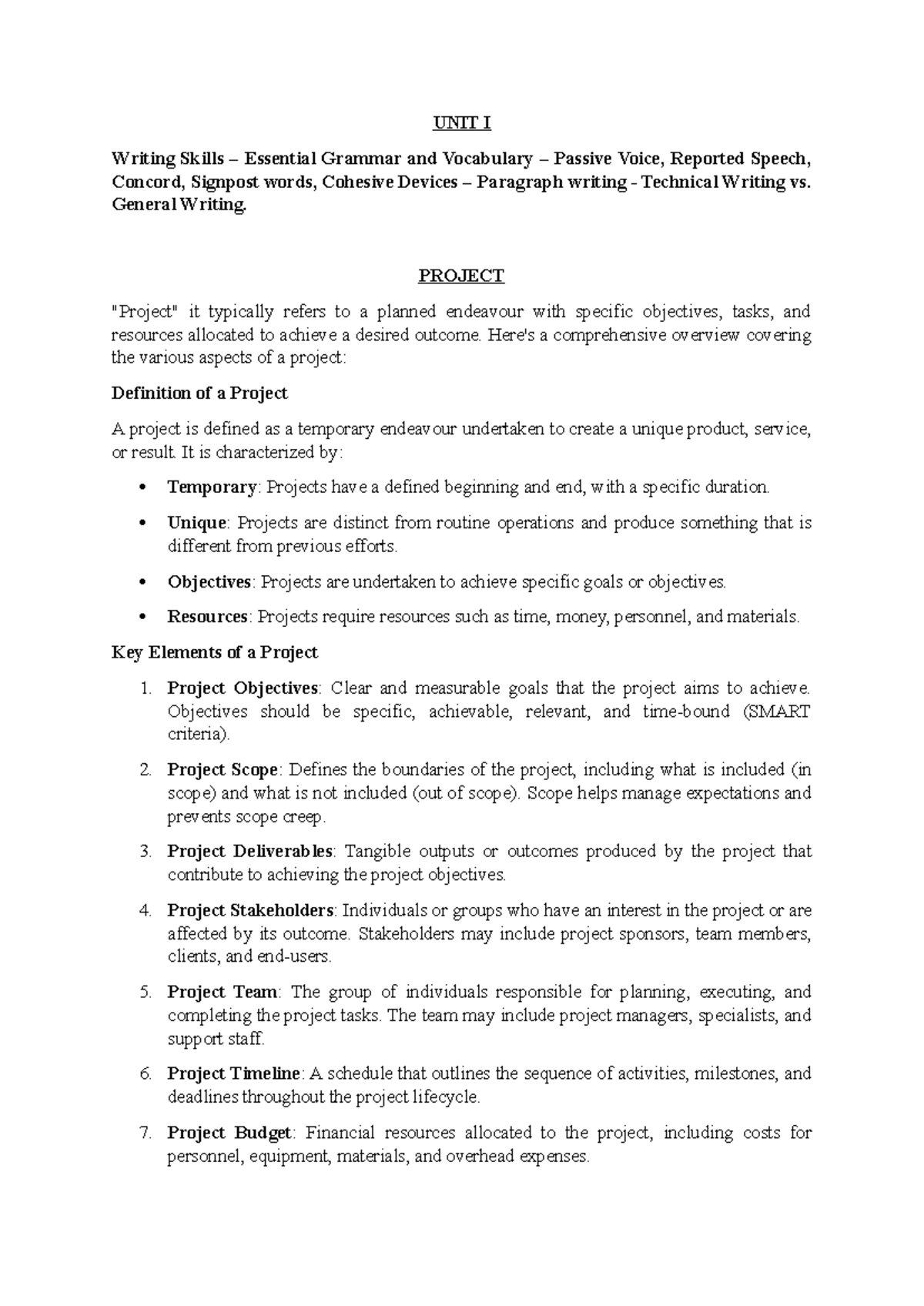 OHS352 PRW UNIT I Writing Skills: Grammar, Vocabulary, and Project ...
