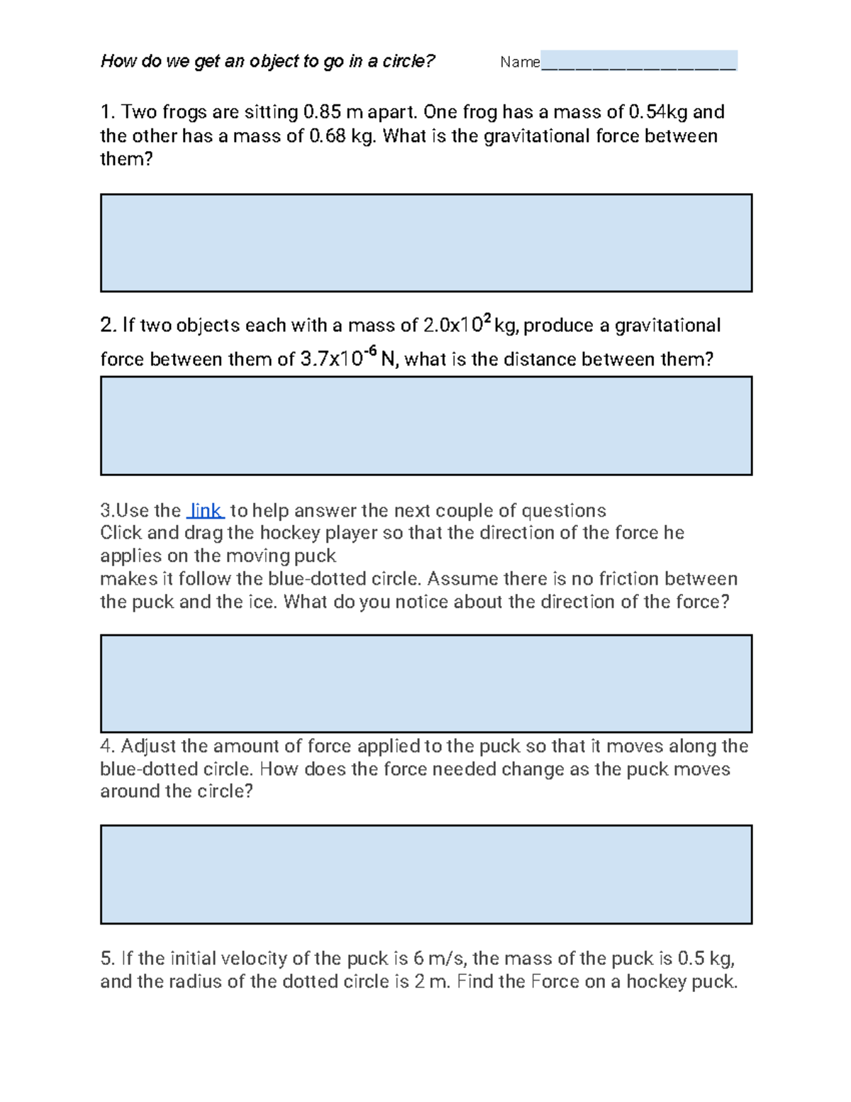 Fg and Fc Practice - Circular Motion (Physics 101) - Studocu