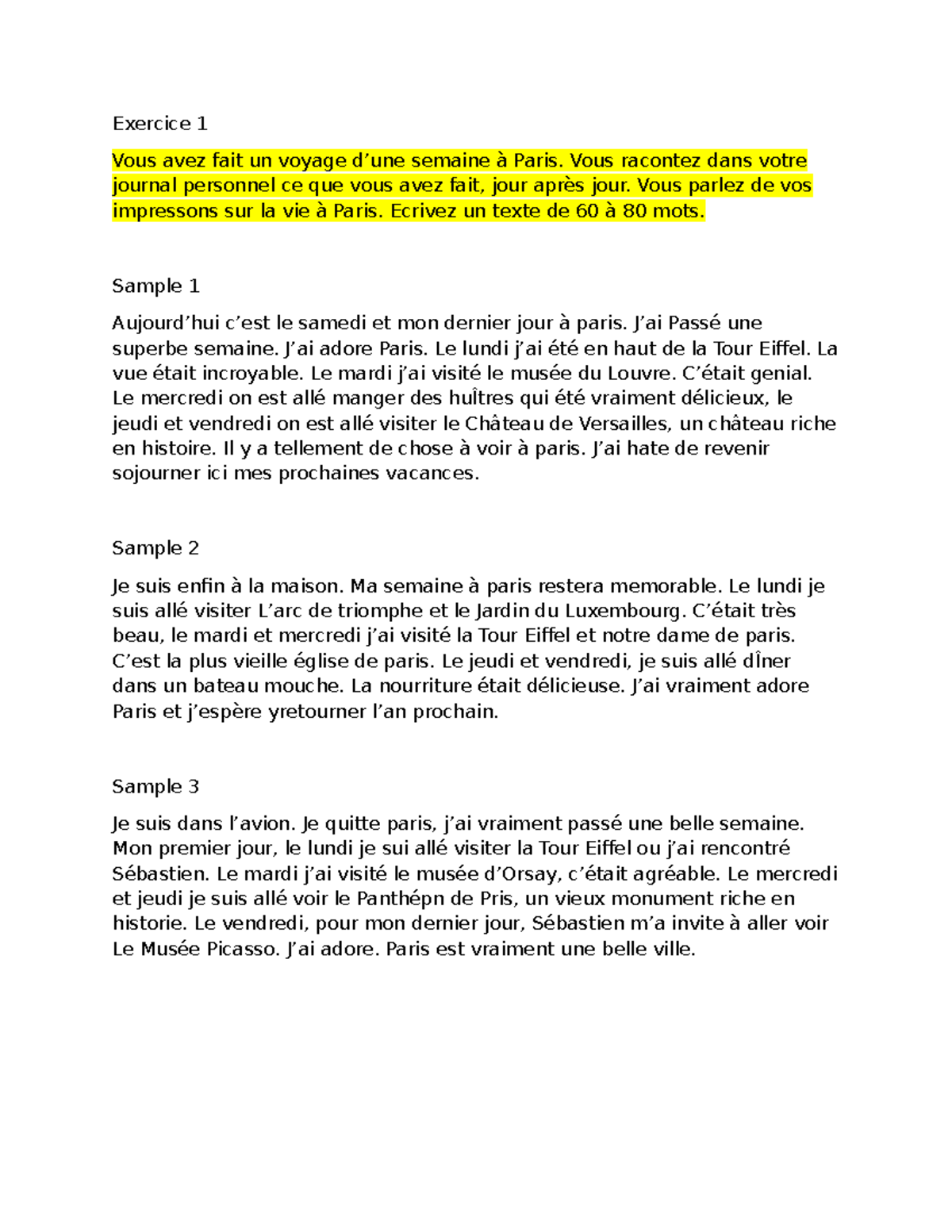 Exercice de rédaction DELF A2 : Récits de voyages et invitations ...